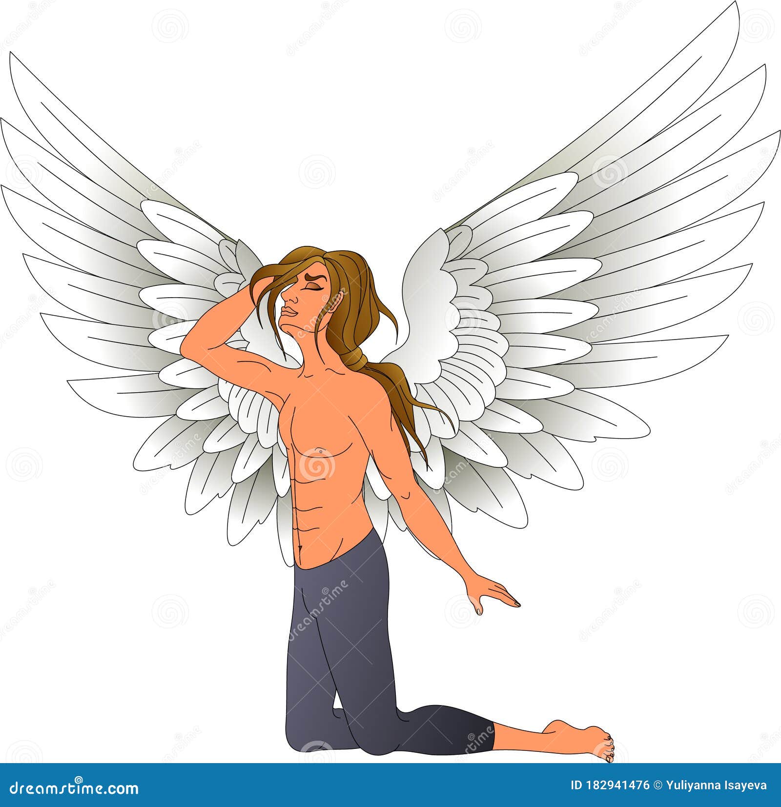 Angel Kneels with Spread Wings Stock Vector - Illustration of ...