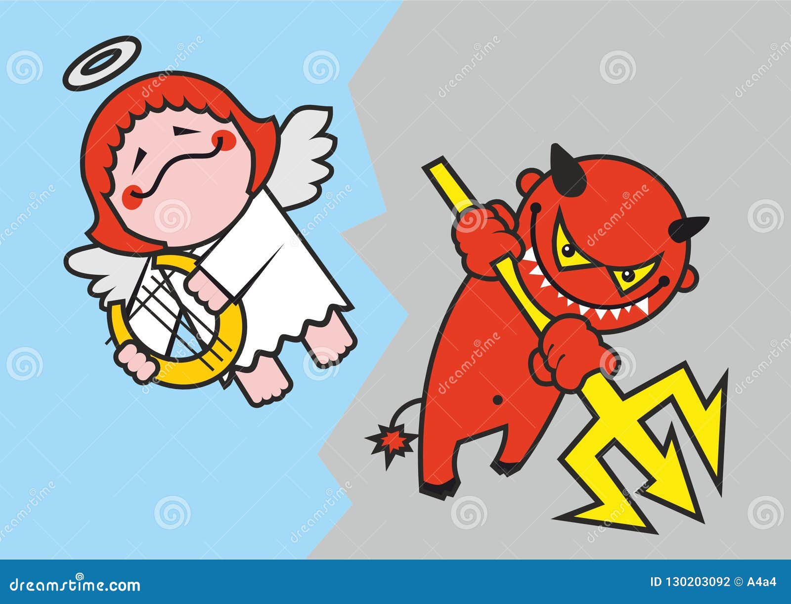 Angel with Lyre and Devil with a Trident. Cartoon Vector Joke Stock ...