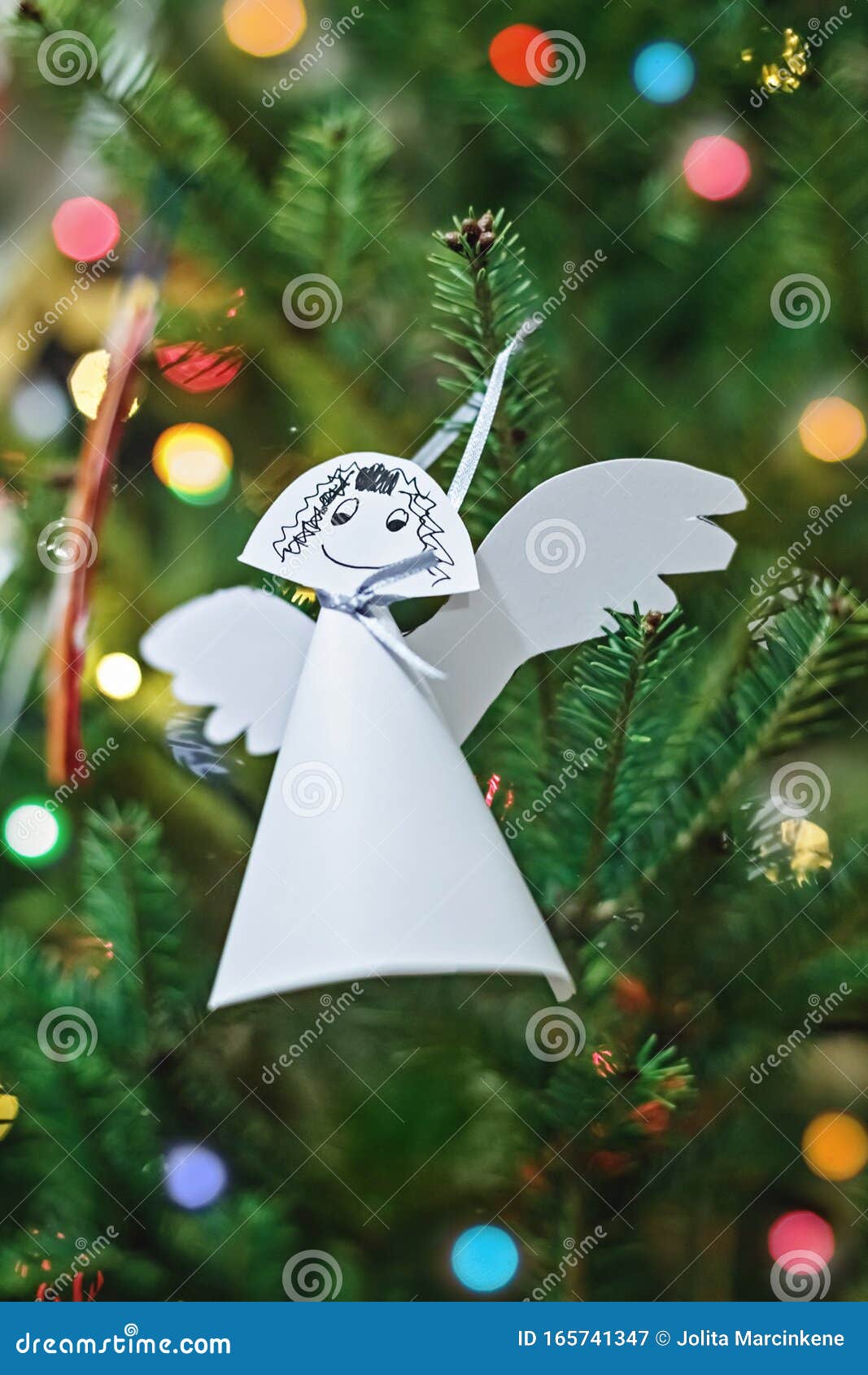 Paper Angel Hanging on Christmas Tree Stock Image - Image of hanging ...