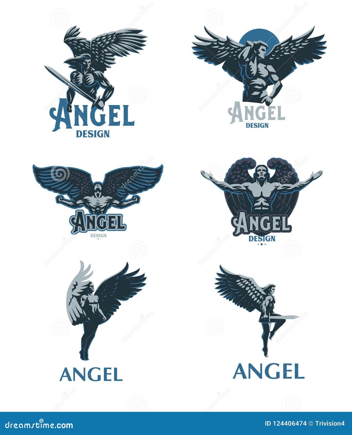 Angel man. Vector emblem. stock vector. Illustration of icarus - 124406474