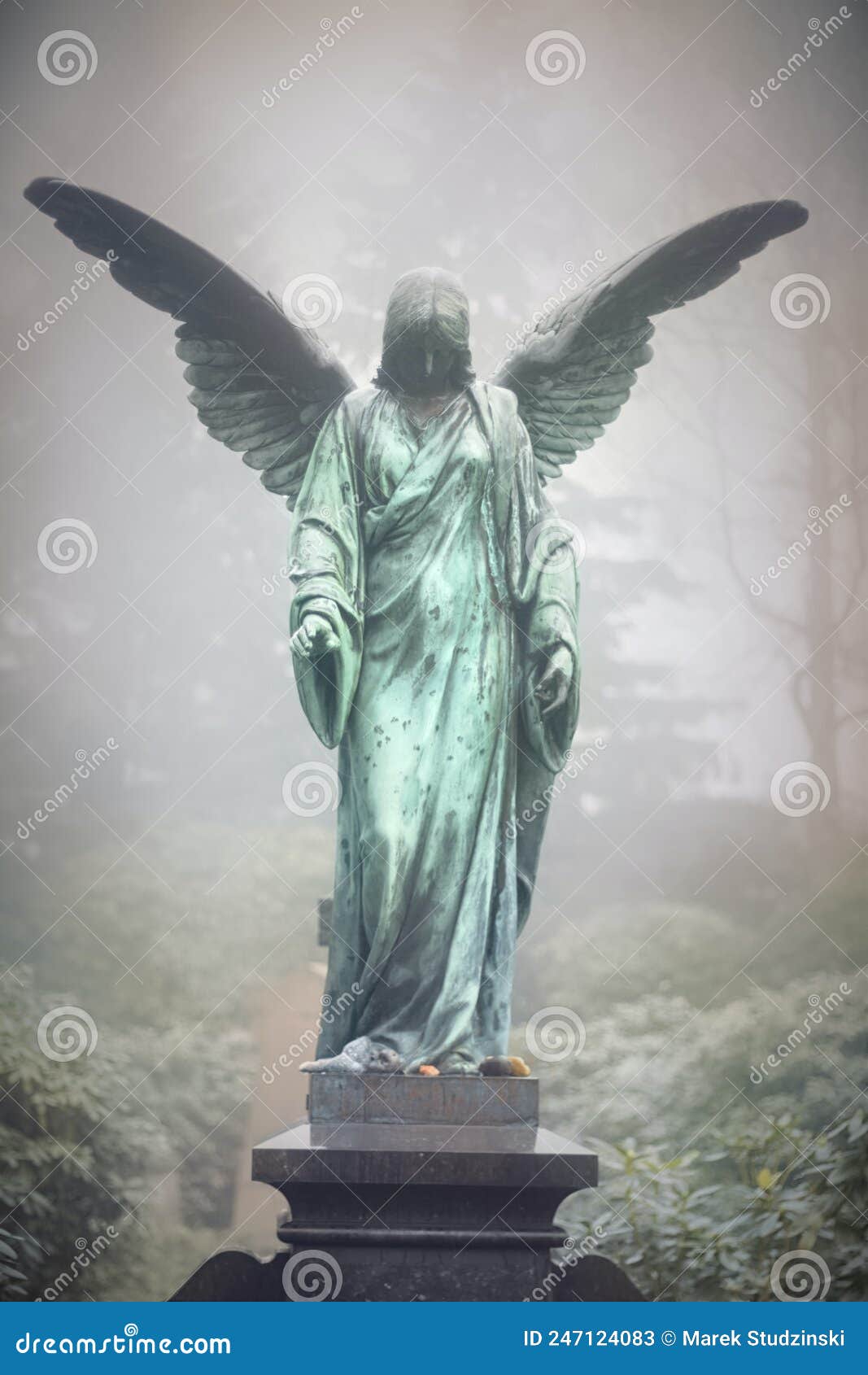 An angel in the mist stock image. Image of churchyard - 247124083
