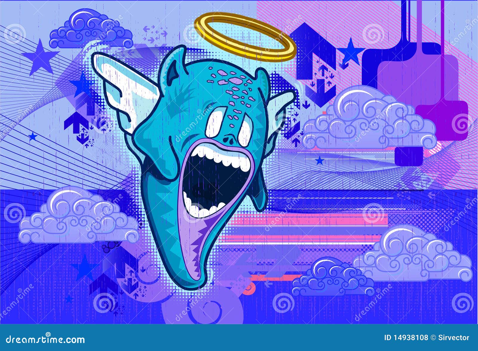 Angel Monster Illustration in Blue Background Stock Vector ...