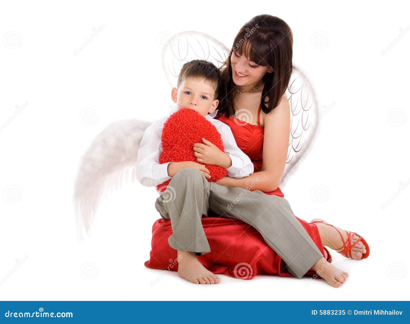 Angel Mother with Young Angel Child Stock Image - Image of care, mother ...