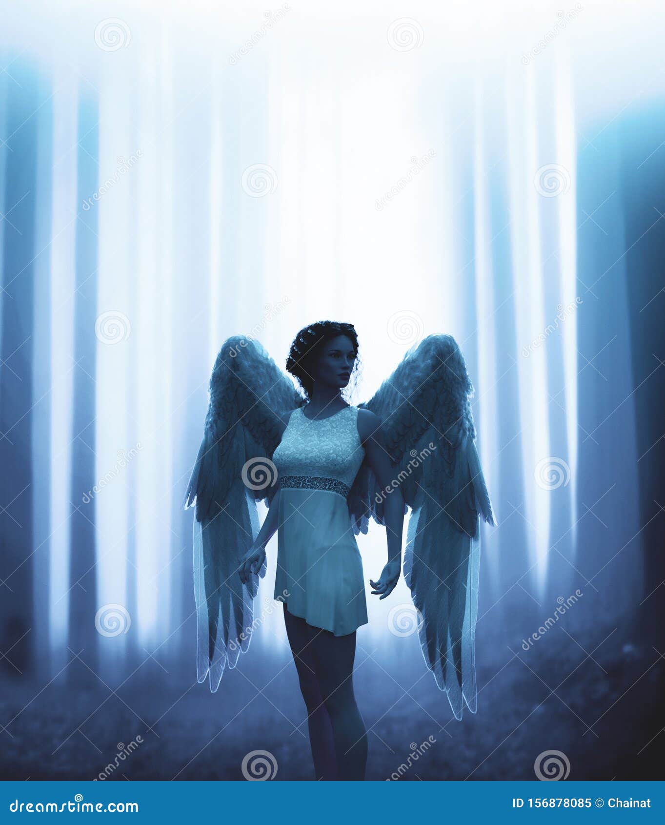 An angel in mystic forest stock illustration. Illustration of magical ...