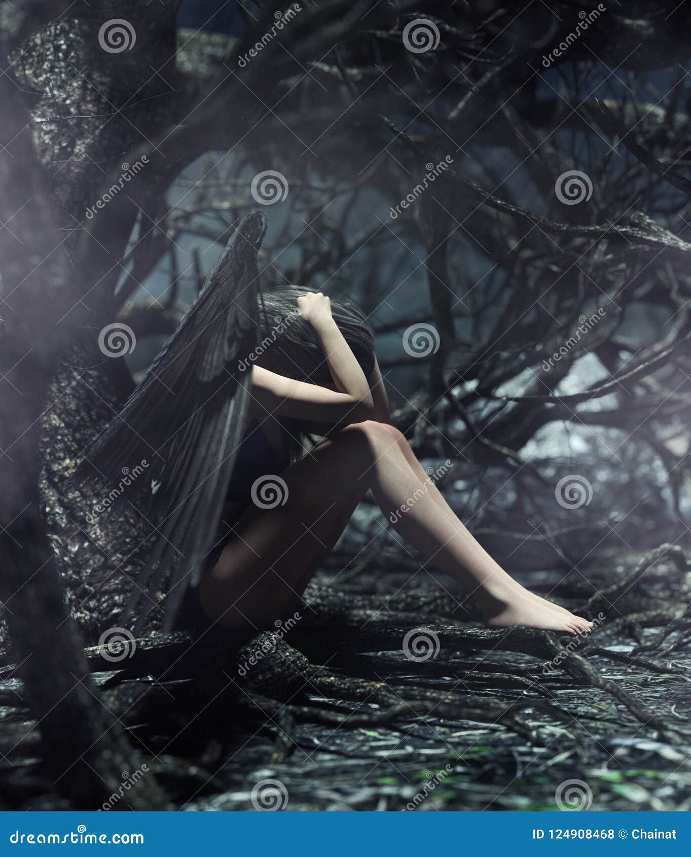 An Angel in Mystical Forest Stock Illustration - Illustration of hope ...