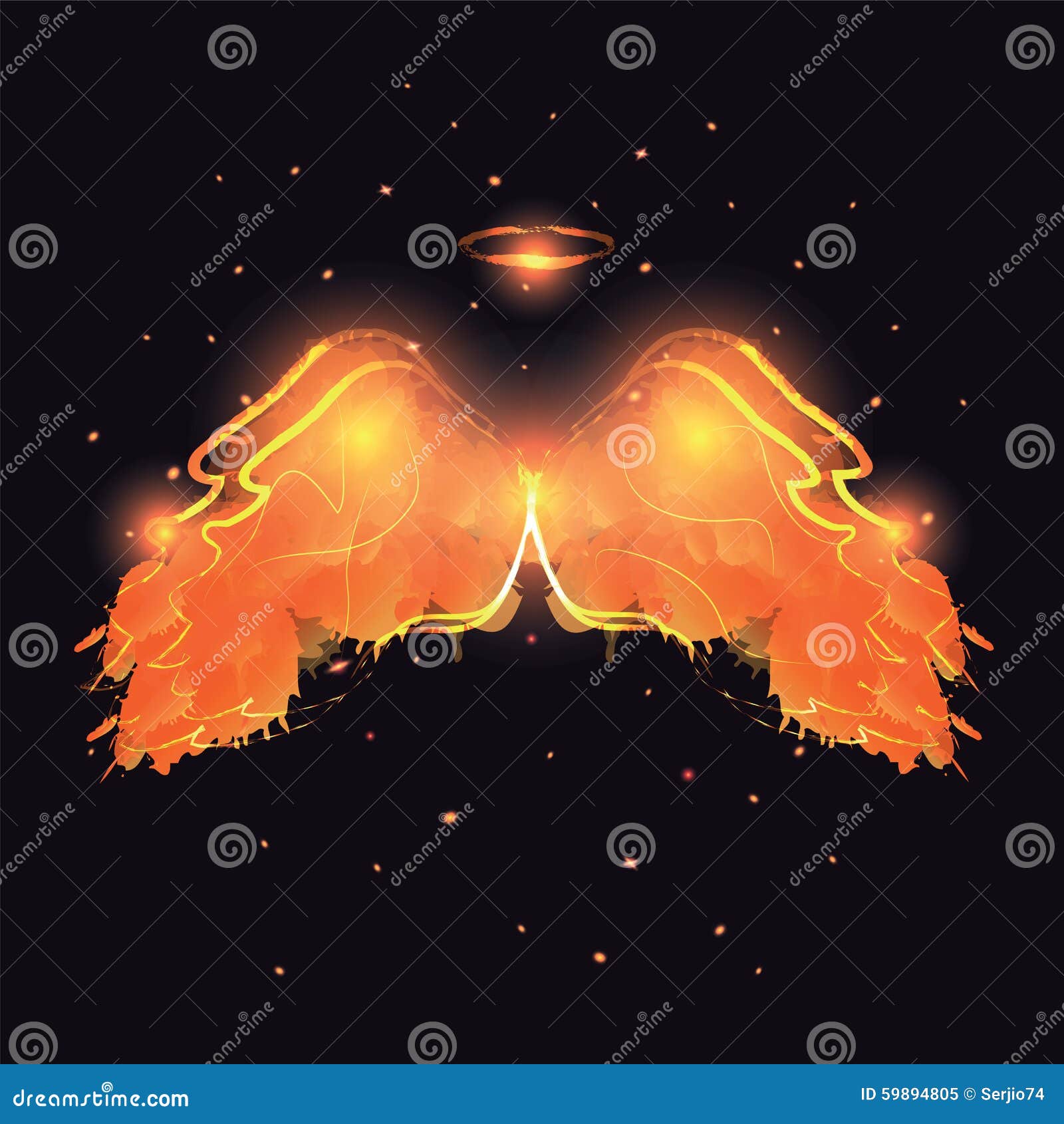 Angel Nimbus And Wings On Black Background. Cartoon Vector ...