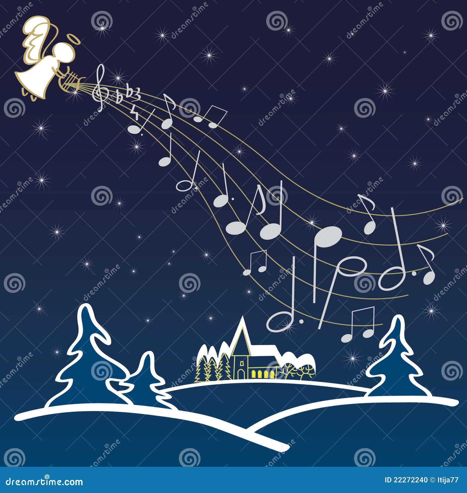 Angel and Notes Above the Church Stock Vector - Illustration of ...