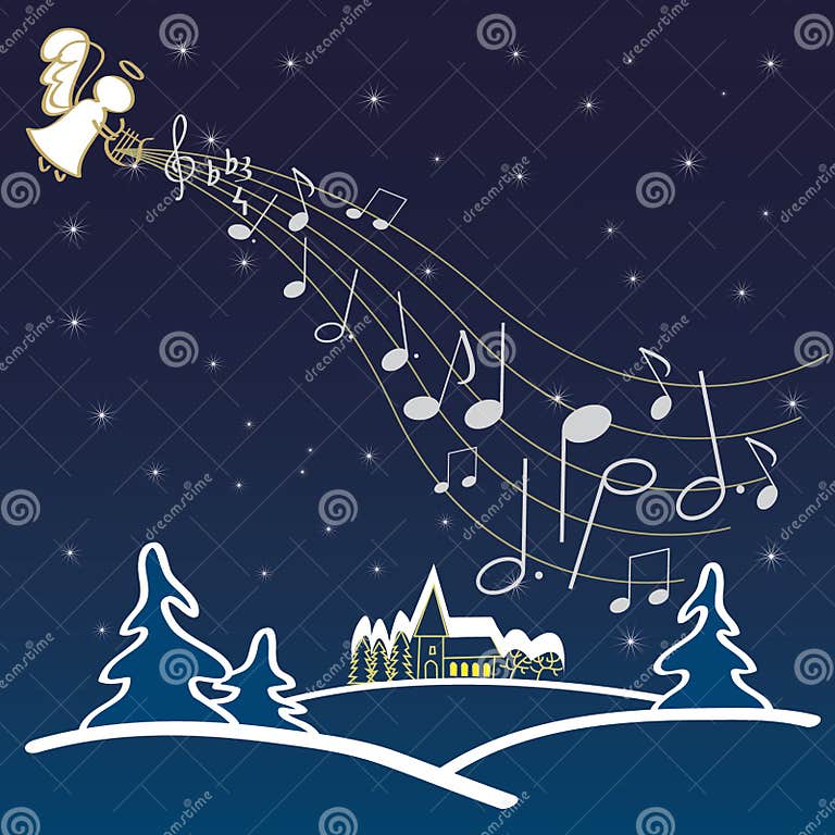 Angel and Notes Above the Church Stock Vector - Illustration of ...