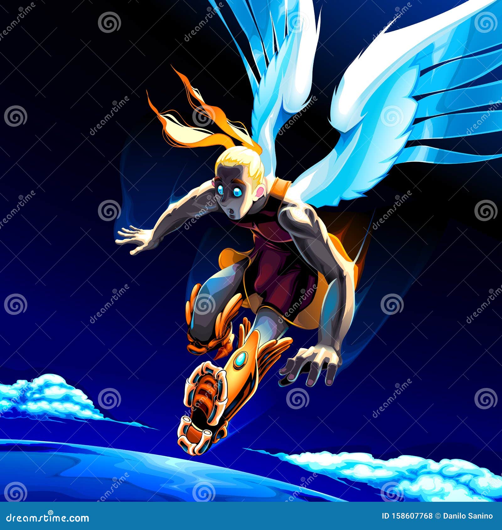 Angel is Observing the Planet Earth Stock Vector - Illustration of gold ...