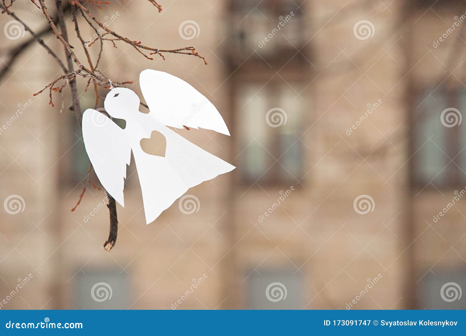 Angel from paper on branch stock image. Image of holiday - 173091747