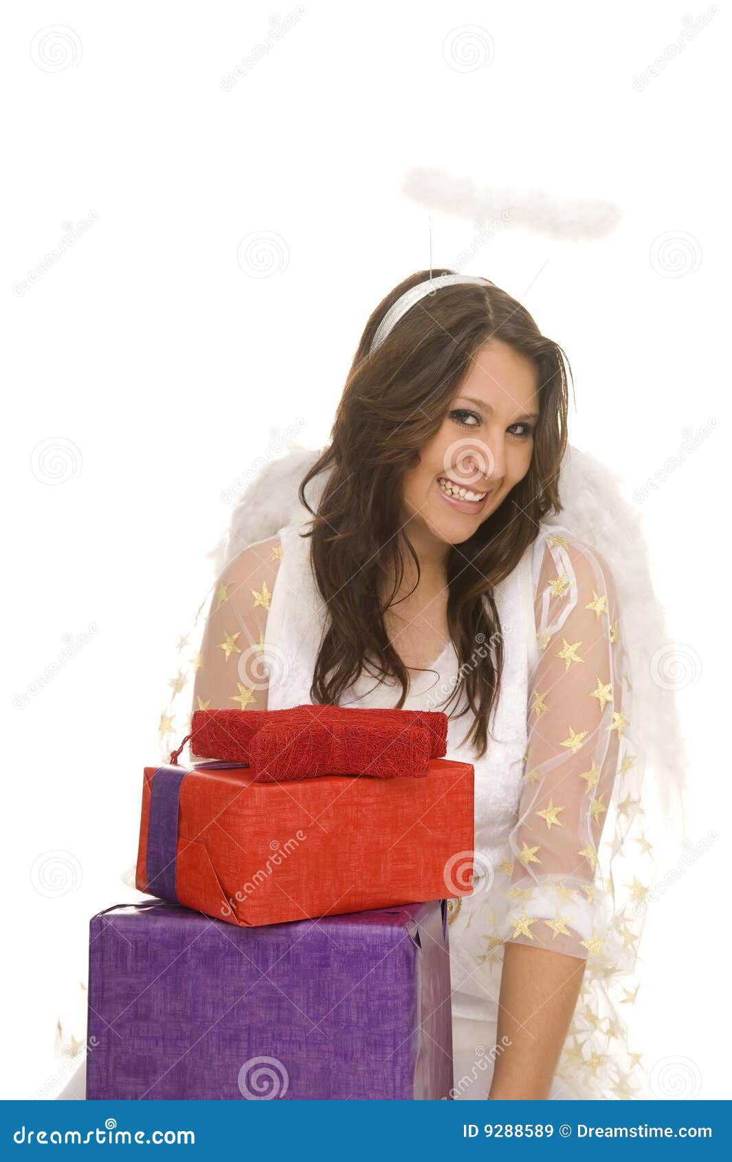 Angel with present stock image. Image of astonish, lady - 9288589