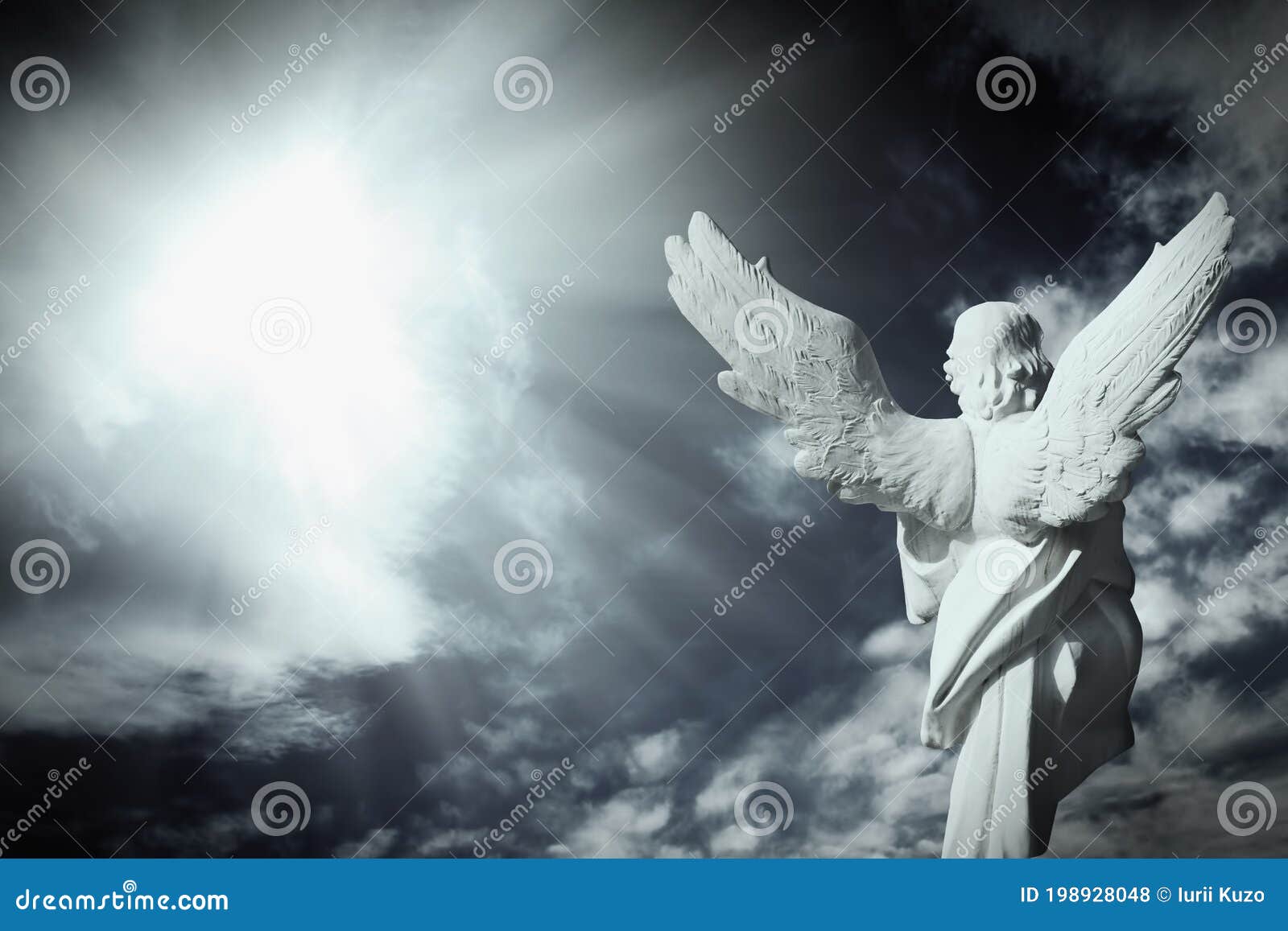 Angel in the Rays of the Sun. Night Scene Stock Photo - Image of peace ...