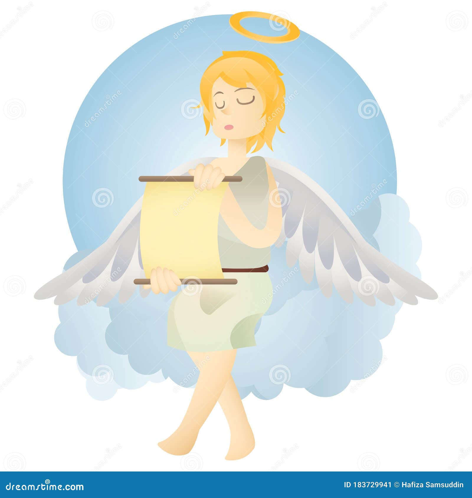 Angel Reading Scroll. Vector Illustration Decorative Background Design ...