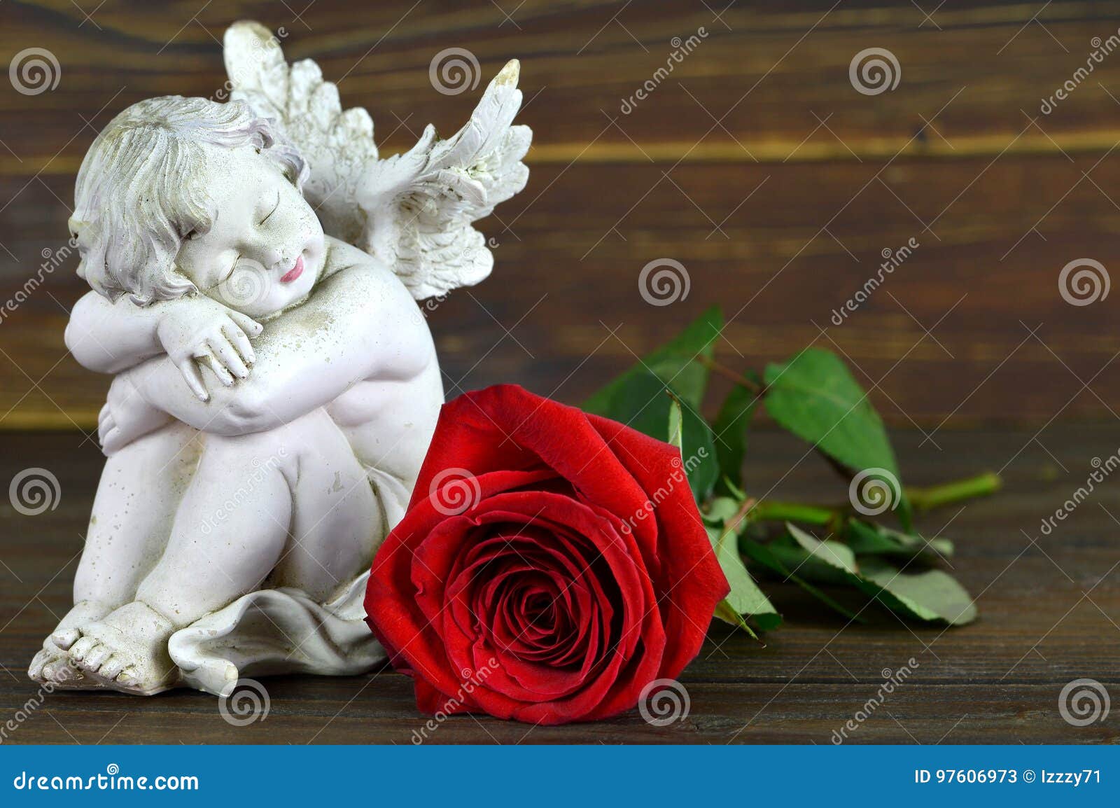 Angel and red rose stock image. Image of card, figurine - 97606973