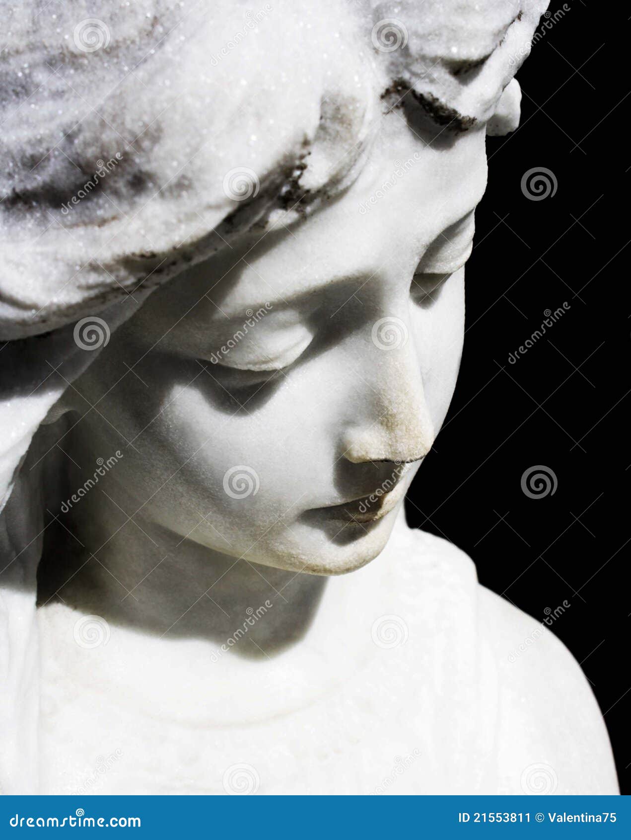 Sad Angel Sculpture With Open Long Wings Across The Frame Against A ...