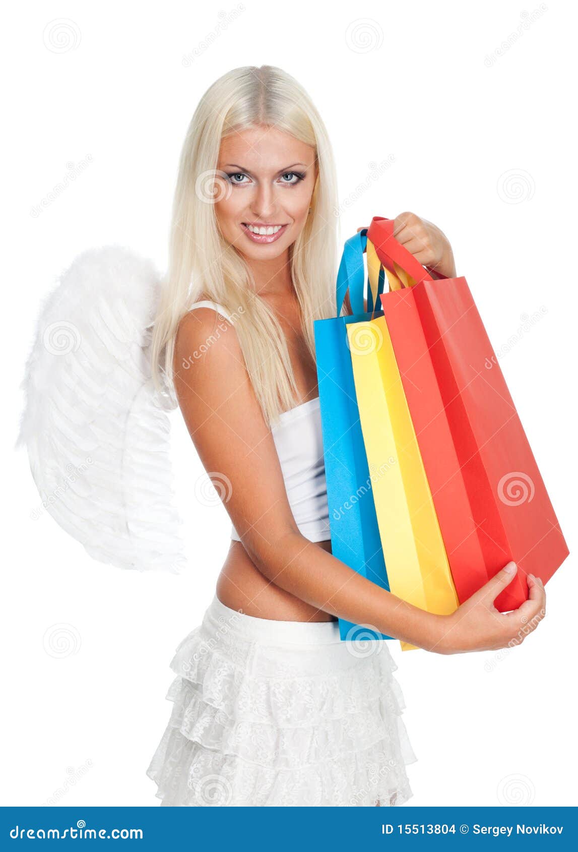 Angel with shopping bags stock photo. Image of fashion - 15513804