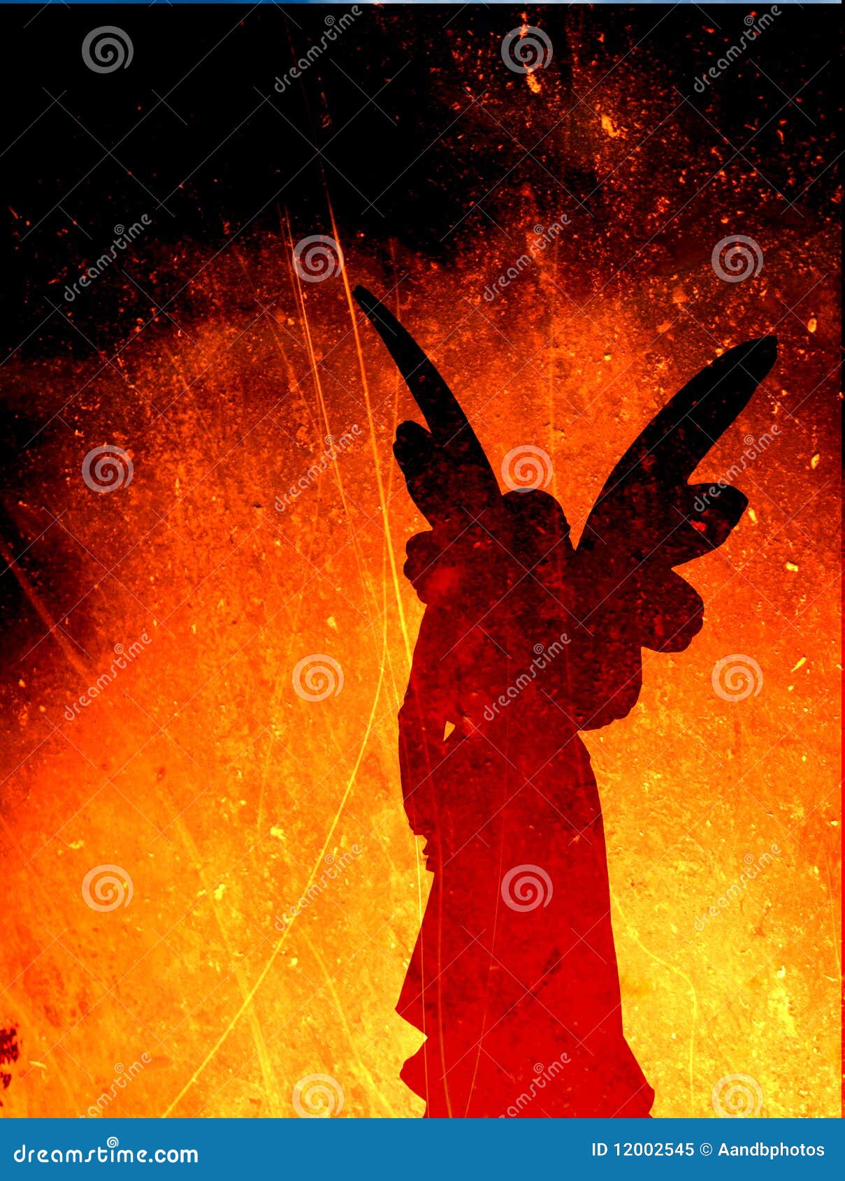 Angel Of Fire Fantasy Image. An Angel With Wings Of Black Feathers And ...