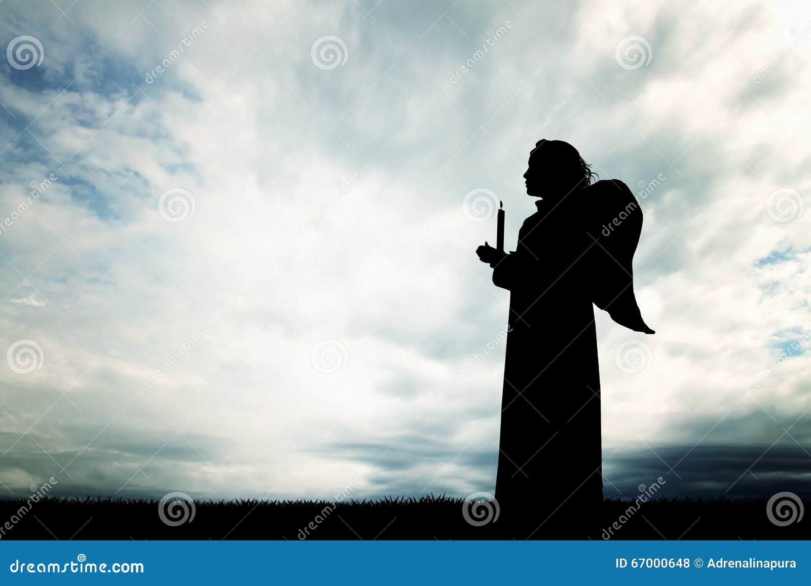 Angel silhouette at sunset stock illustration. Illustration of wings ...