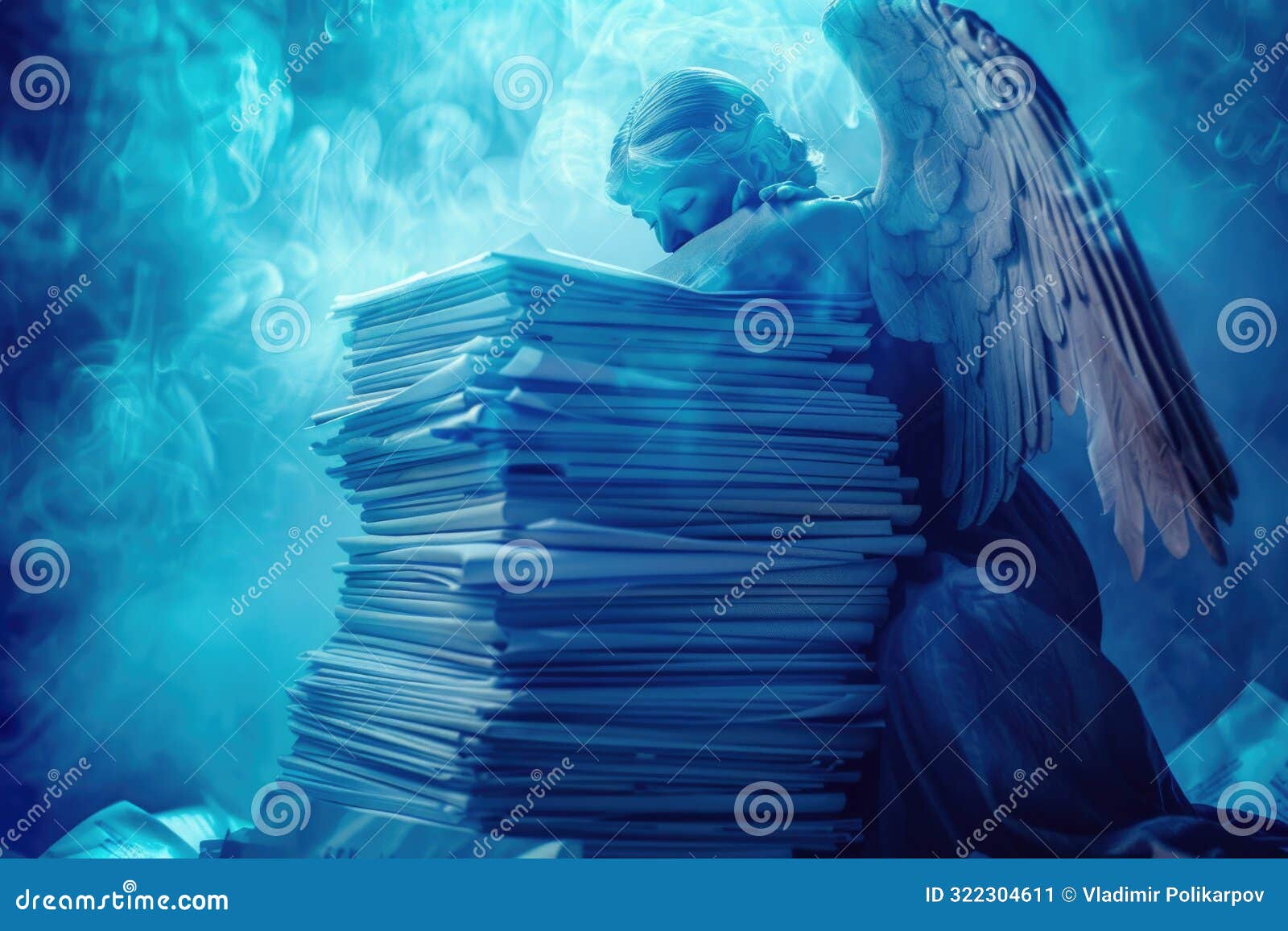 An Angel Sits Atop a Stack of Papers, Conveying Wisdom and Knowledge ...