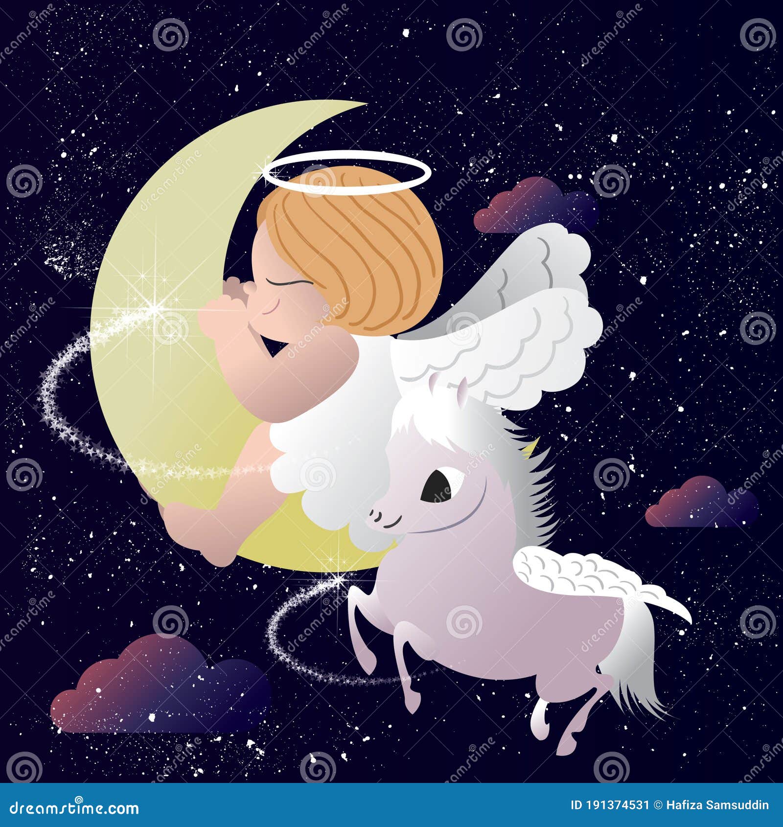 Angel Sitting on Moon. Vector Illustration Decorative Design Stock ...