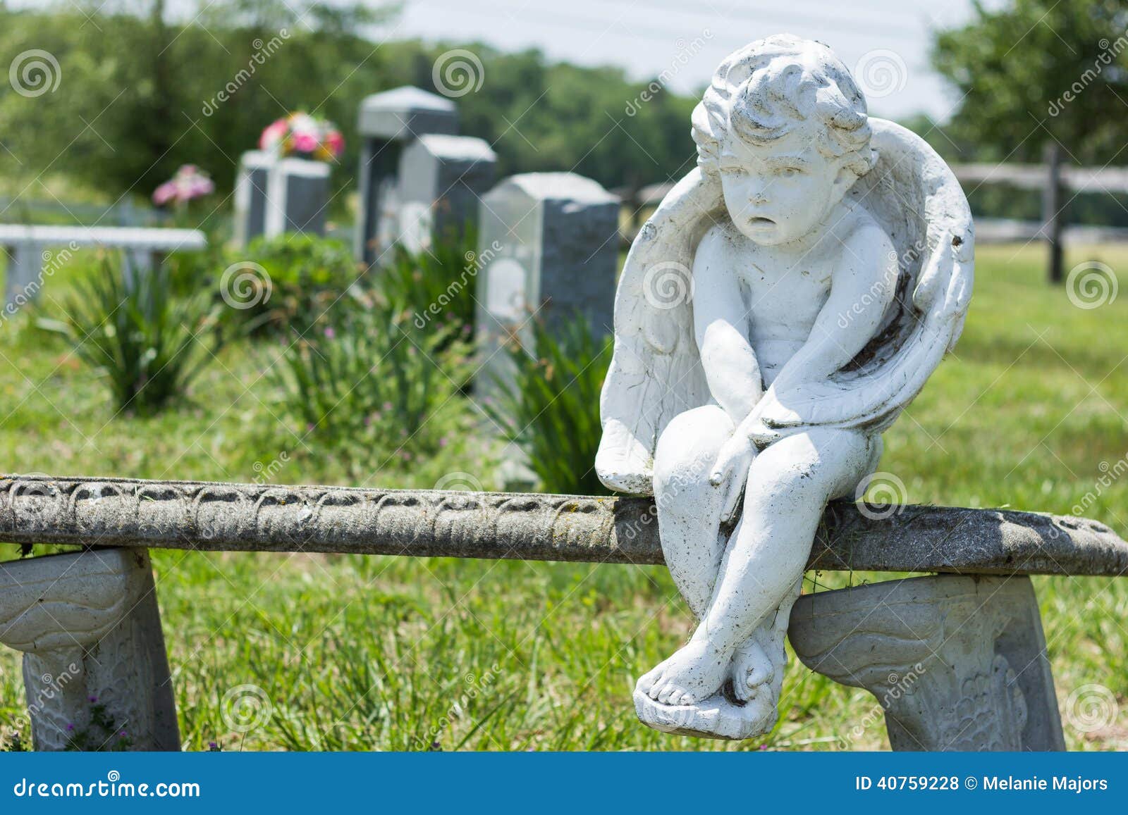 Angel Sitting on Stone Bench in Cemetery Stock Photo - Image of sitting ...