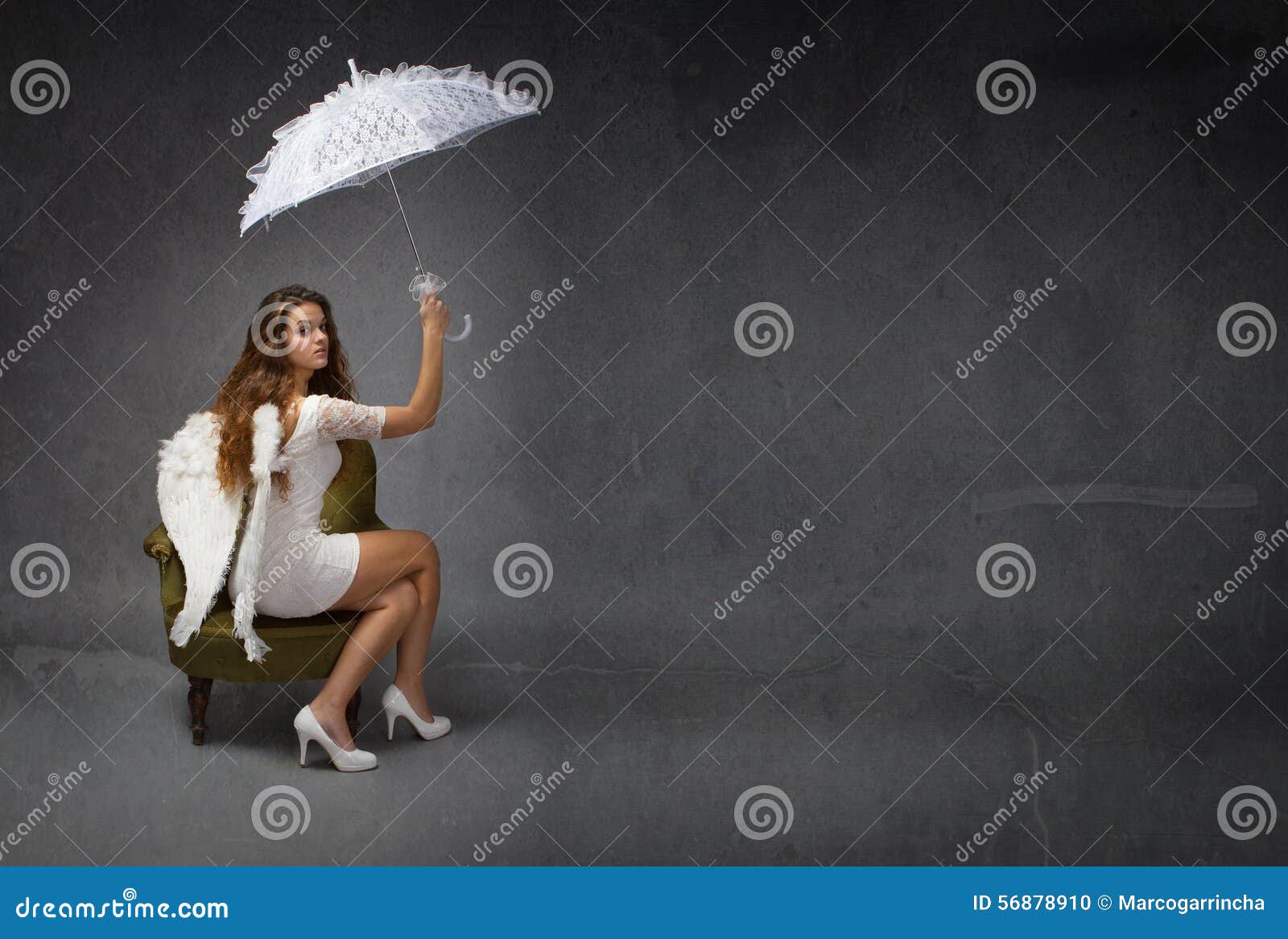 Angel Sitting with White Umbrella Stock Photo - Image of mighty, cover ...
