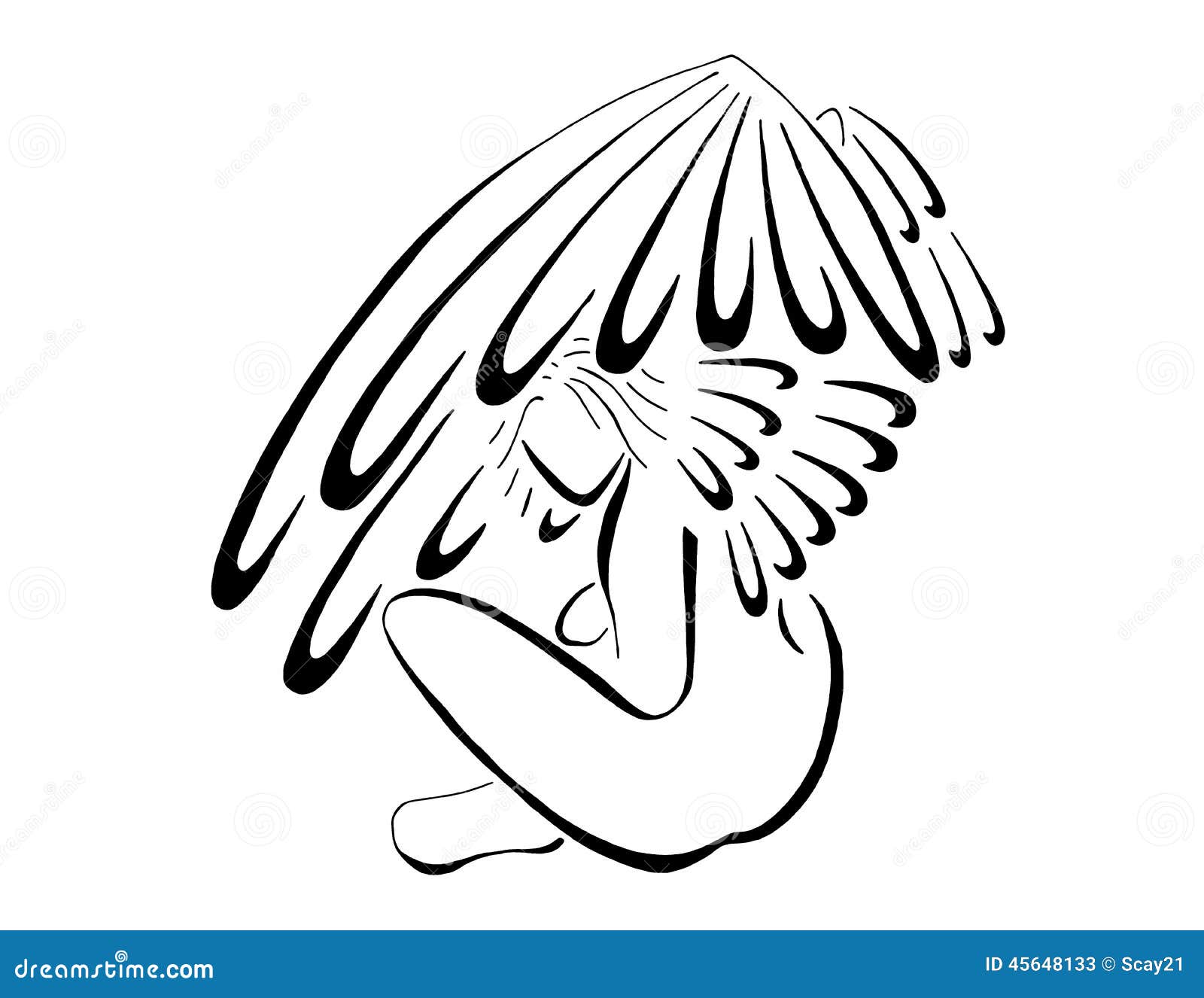 Angel Sitting with Wings Flared, Stylized Line Art Stock Illustration ...