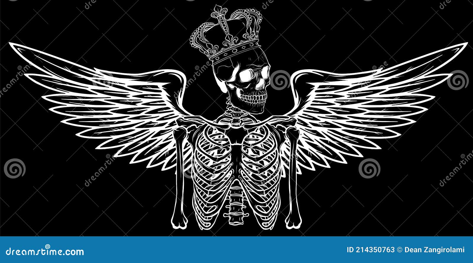 Vector White Silhouette of Angel Skeleton with Wing and Crown Stock ...