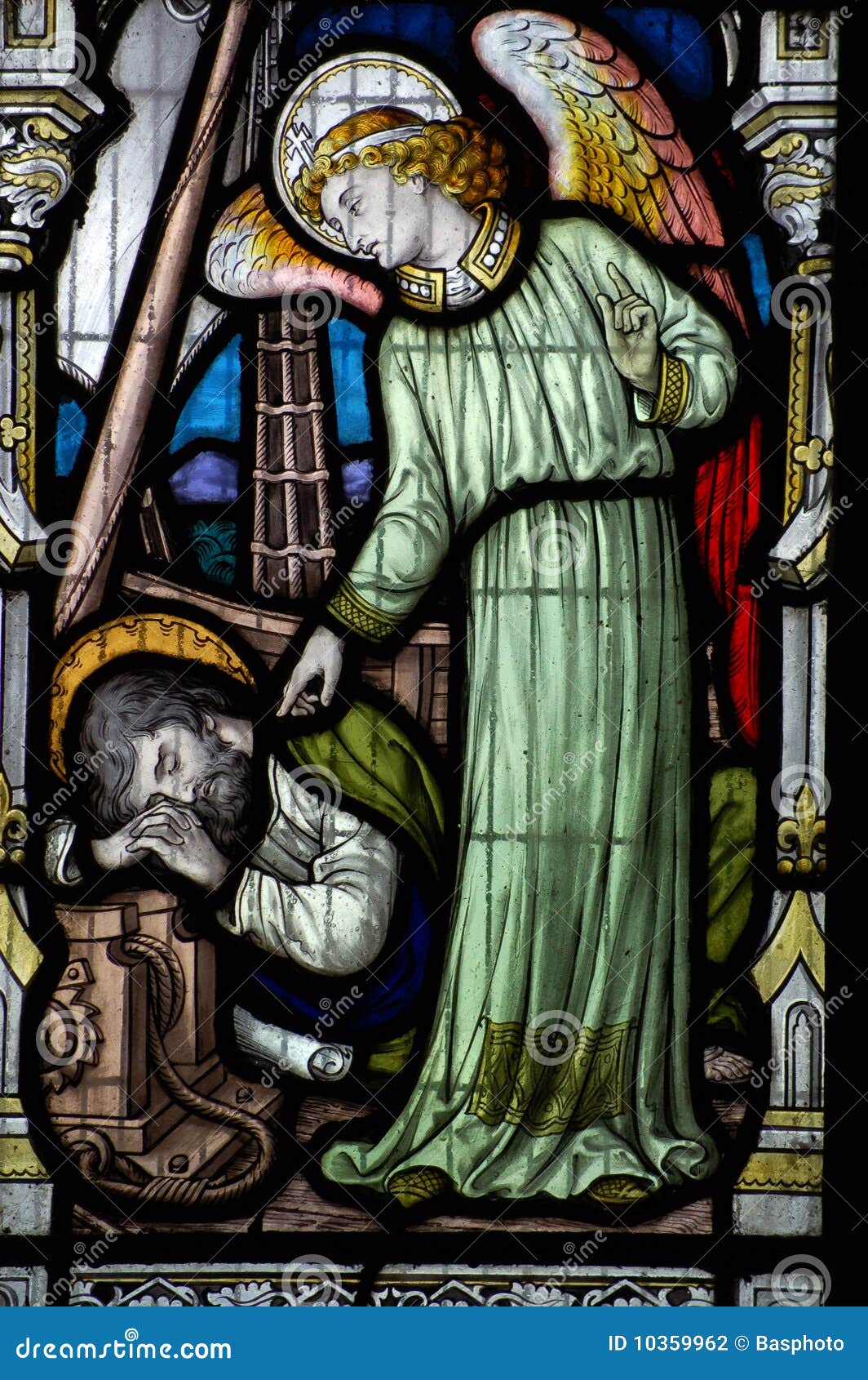 Angel and Sleeping Fisherman Stained Glass Stock Photo - Image of angel ...