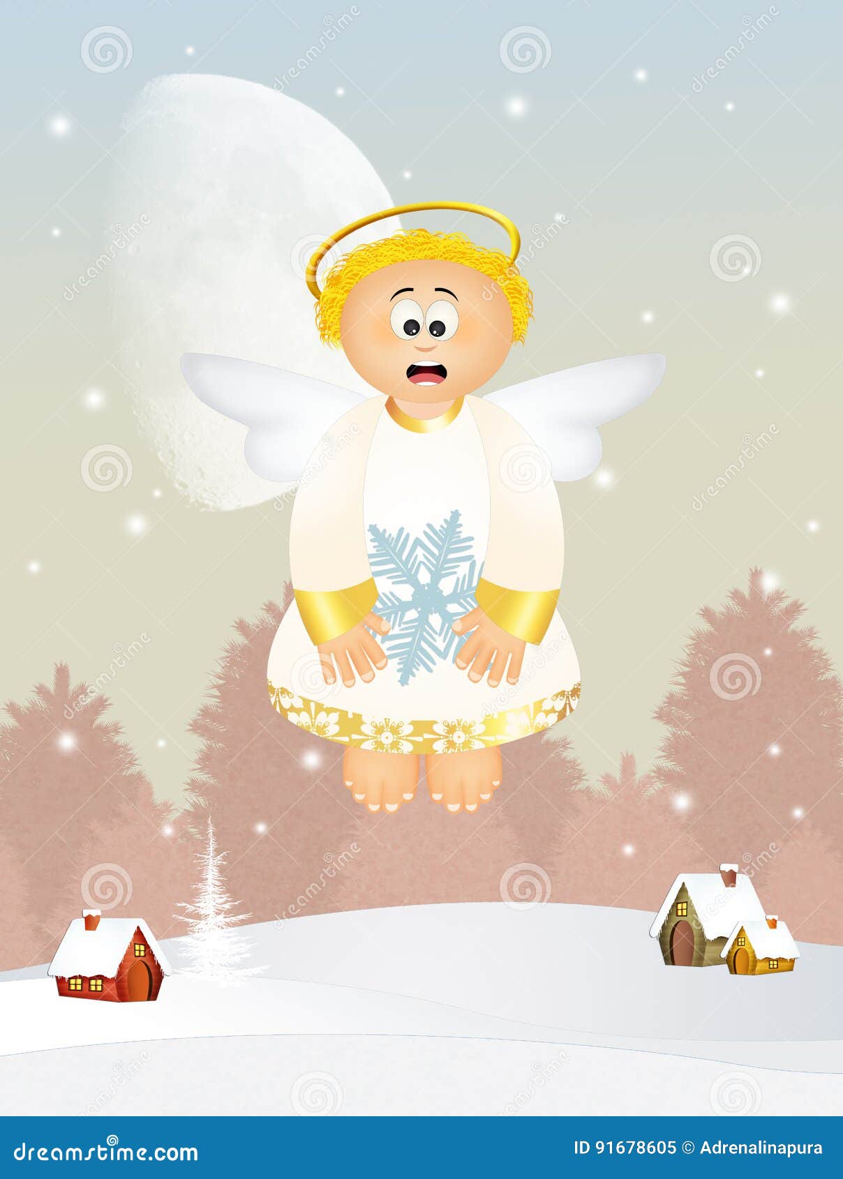 Angel with snowflake stock illustration. Illustration of angel - 91678605