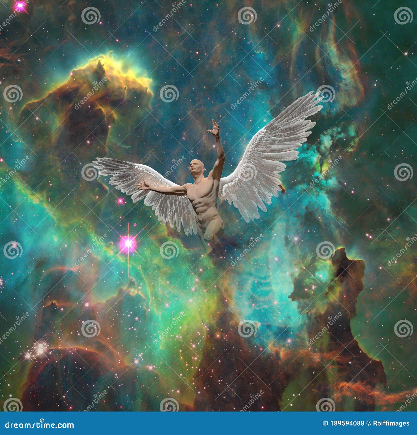 Angel in space stock illustration. Illustration of nebulae - 189594088