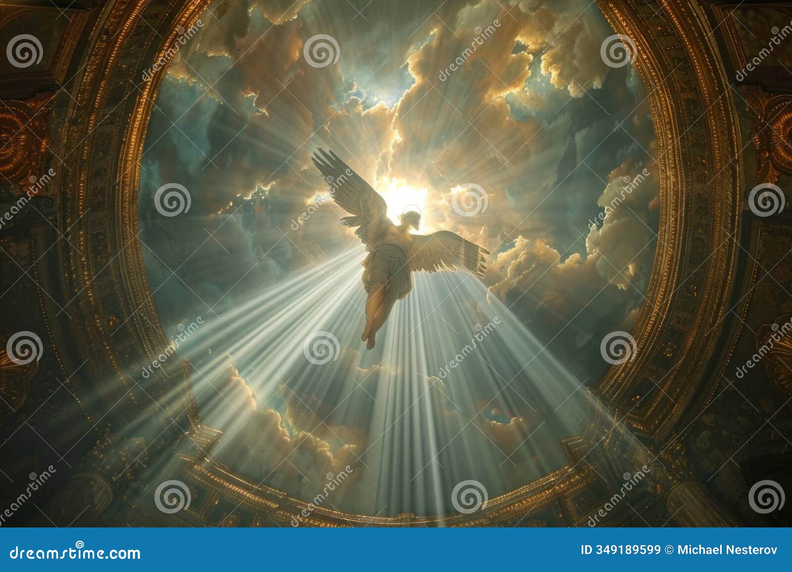 Angel Spreading Its Wings Under Sunlight with Clouds Stock Image ...
