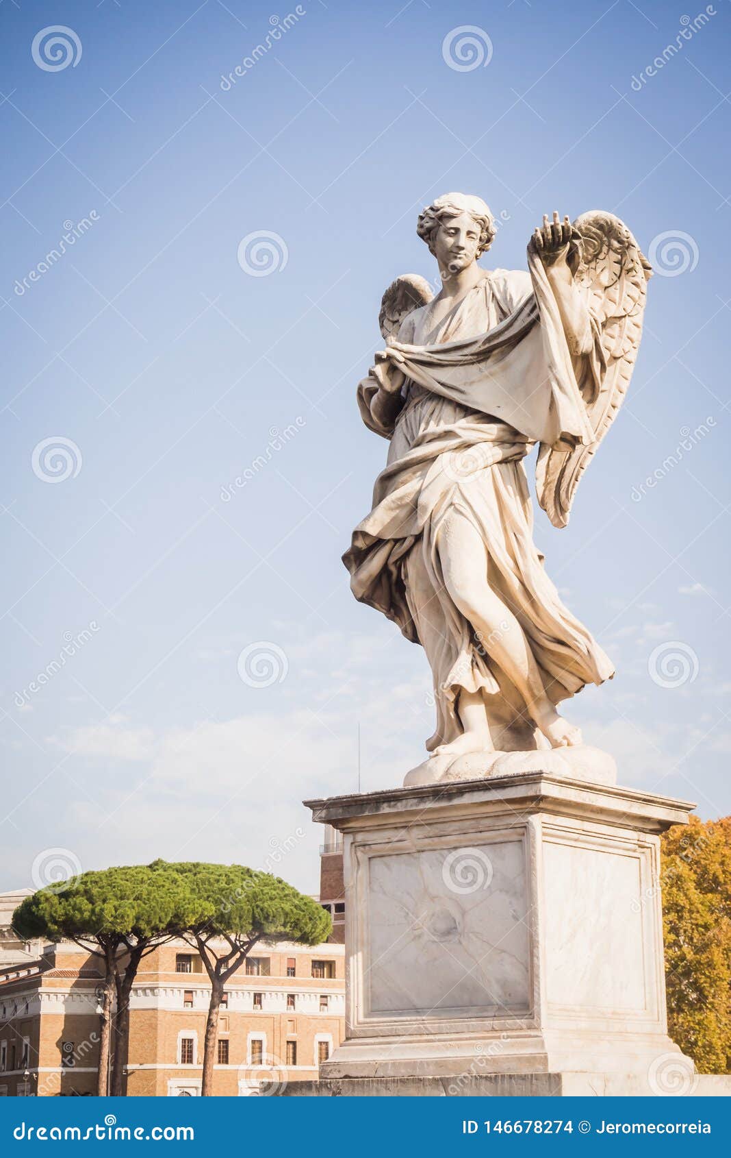 Angel Statue on the Blue Sky of Rome Stock Photo - Image of italian ...