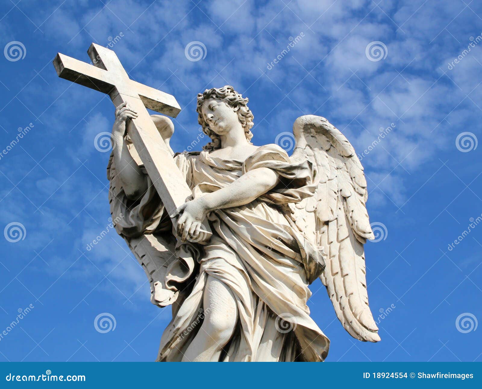 Angel Statue with cross. stock photo. Image of hands - 18924554