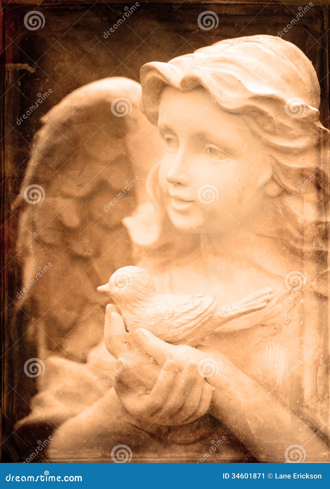 Angel Statue Holding Bird stock image. Image of pray - 34601871