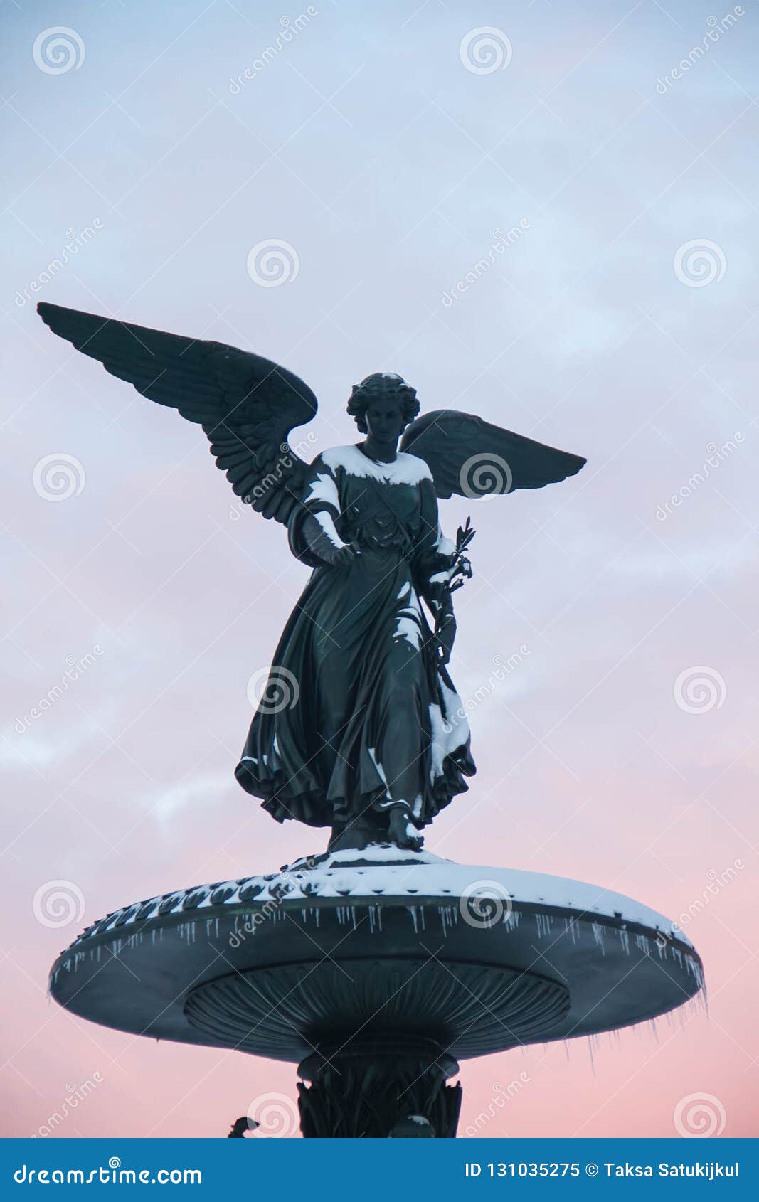 Angel Statue with Snow at Central Park Stock Image - Image of angel ...