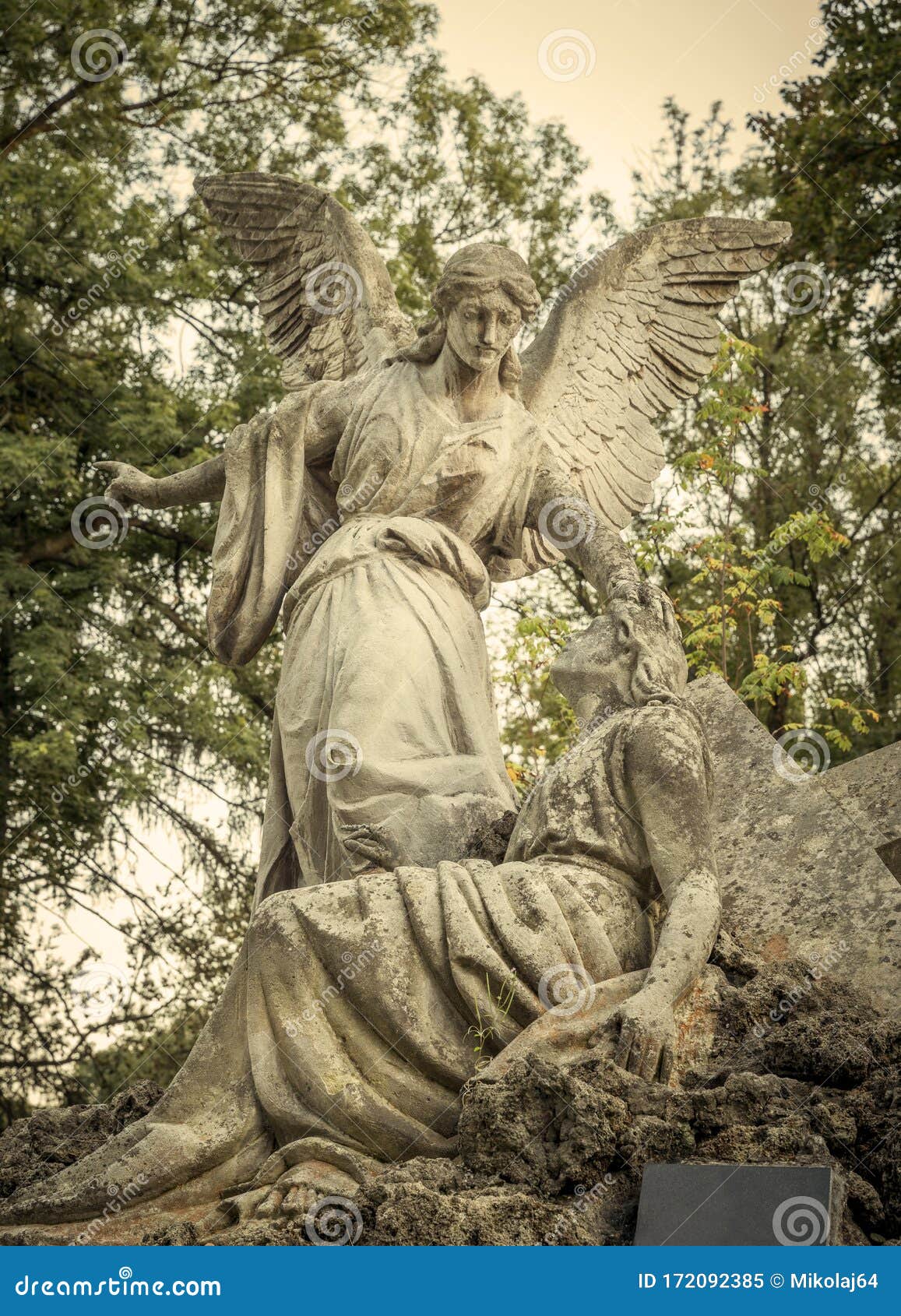 Sad Angel With Stone Flower As Symbol Of Death, Pain And Sorrow ...