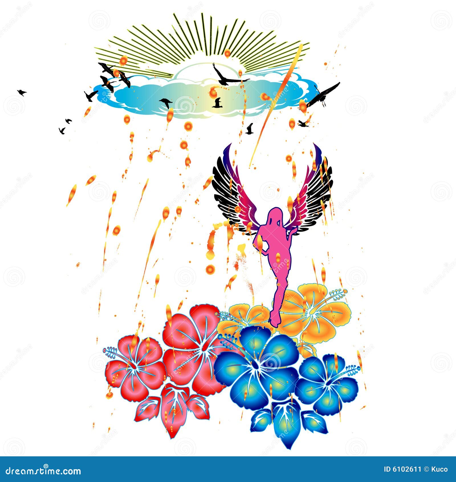 Angel in sunny rain stock vector. Illustration of flower - 6102611