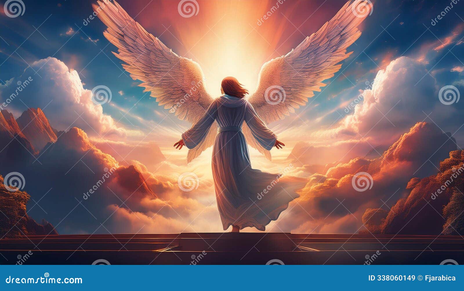Angel at Sunset in the Clouds Stock Illustration - Illustration of face ...
