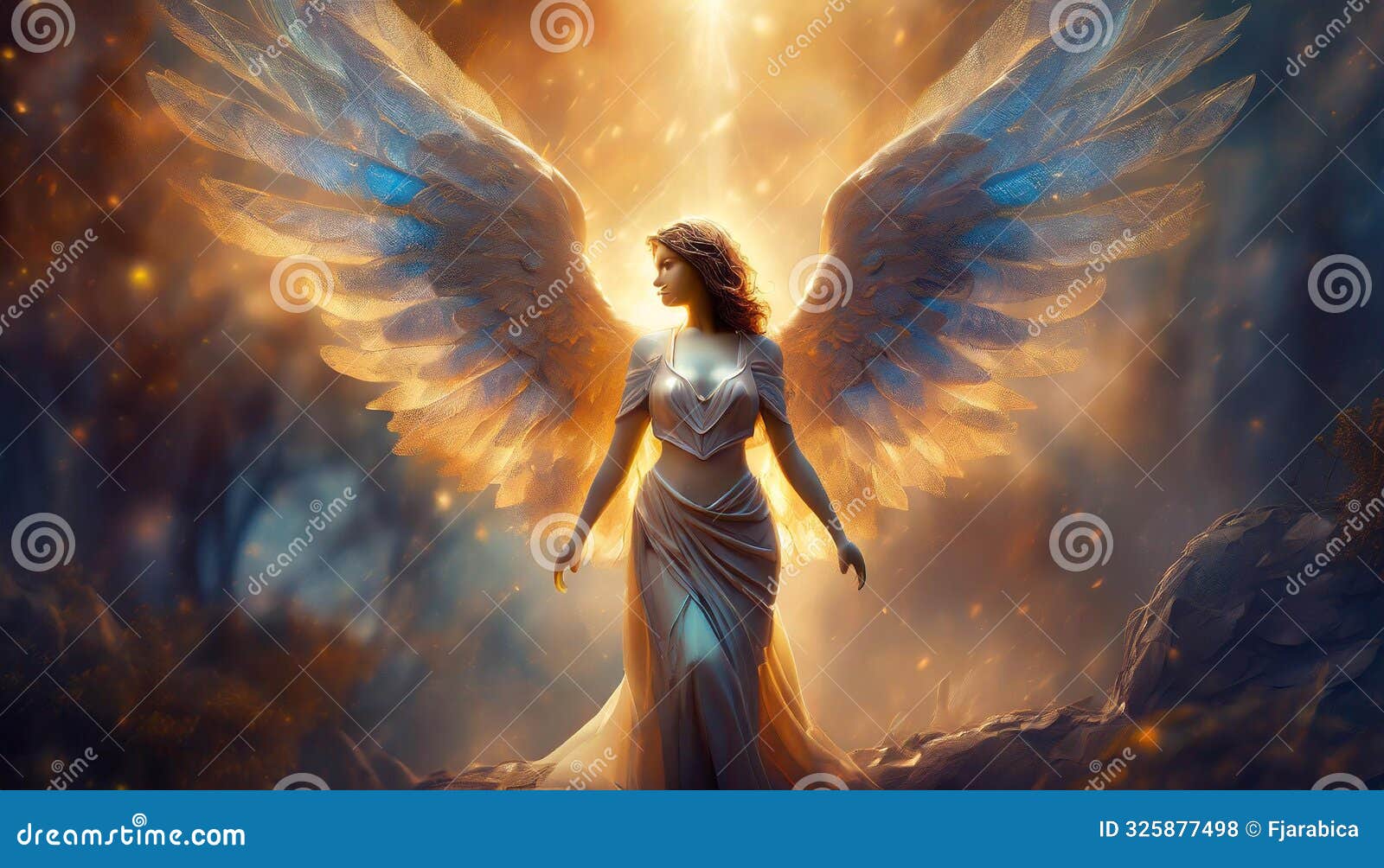 Angel at sunset stock illustration. Illustration of monument - 325877498