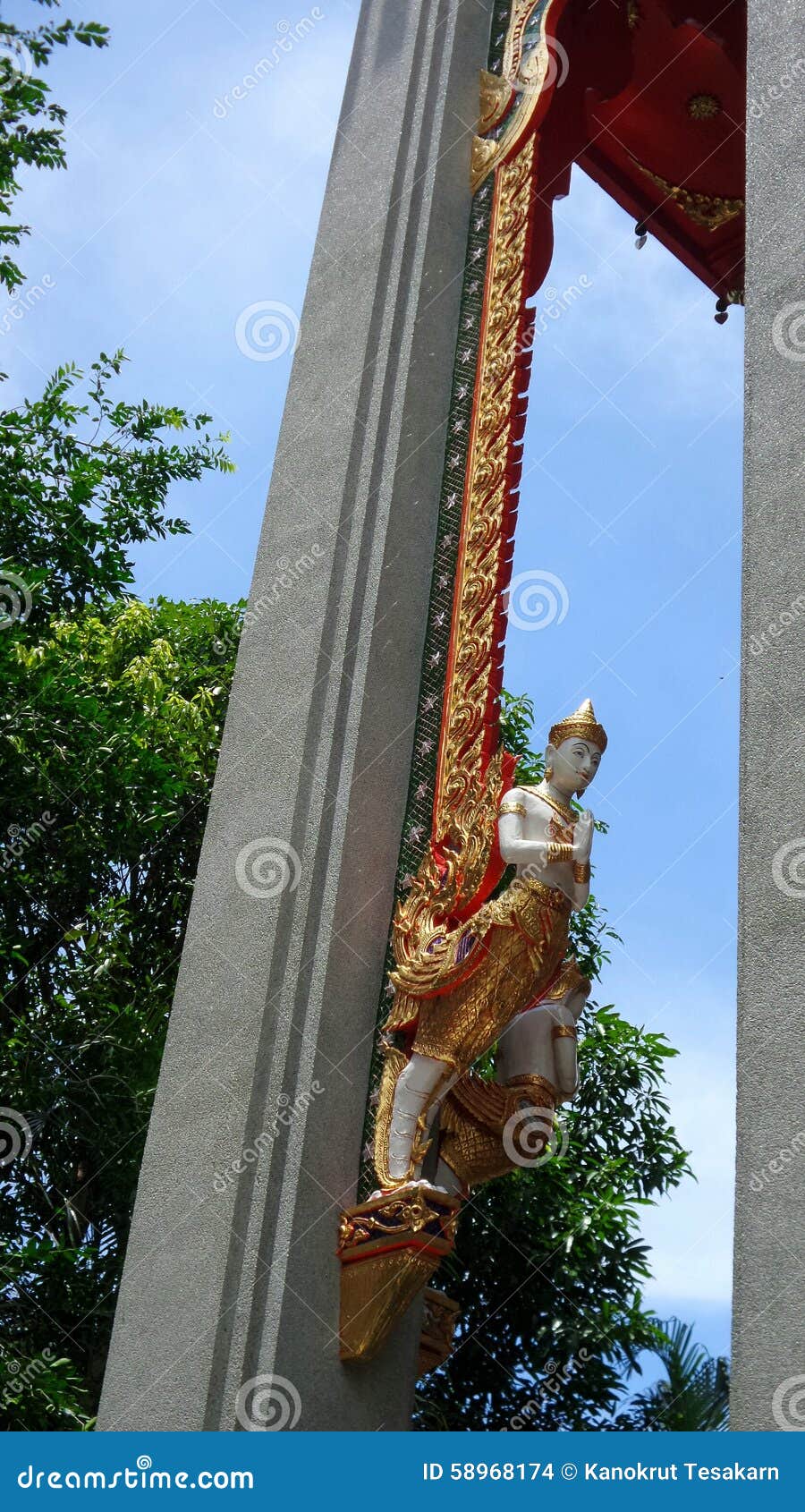 Angel on temple post stock photo. Image of guardian, blue - 58968174