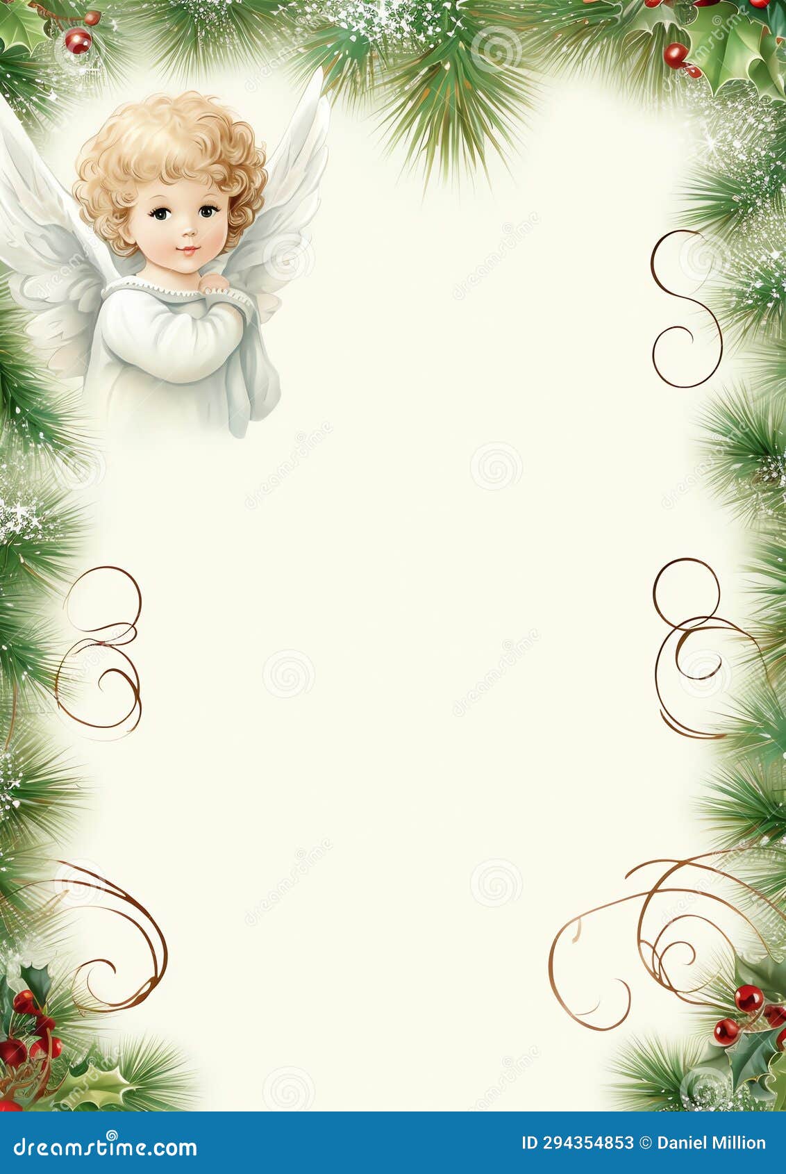 Angel Tree Topper Watercolor Winter Border Stock Illustration ...