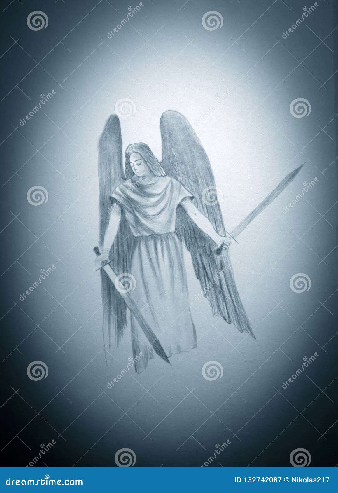 Angel with two swords stock image. Image of messenger - 132742087