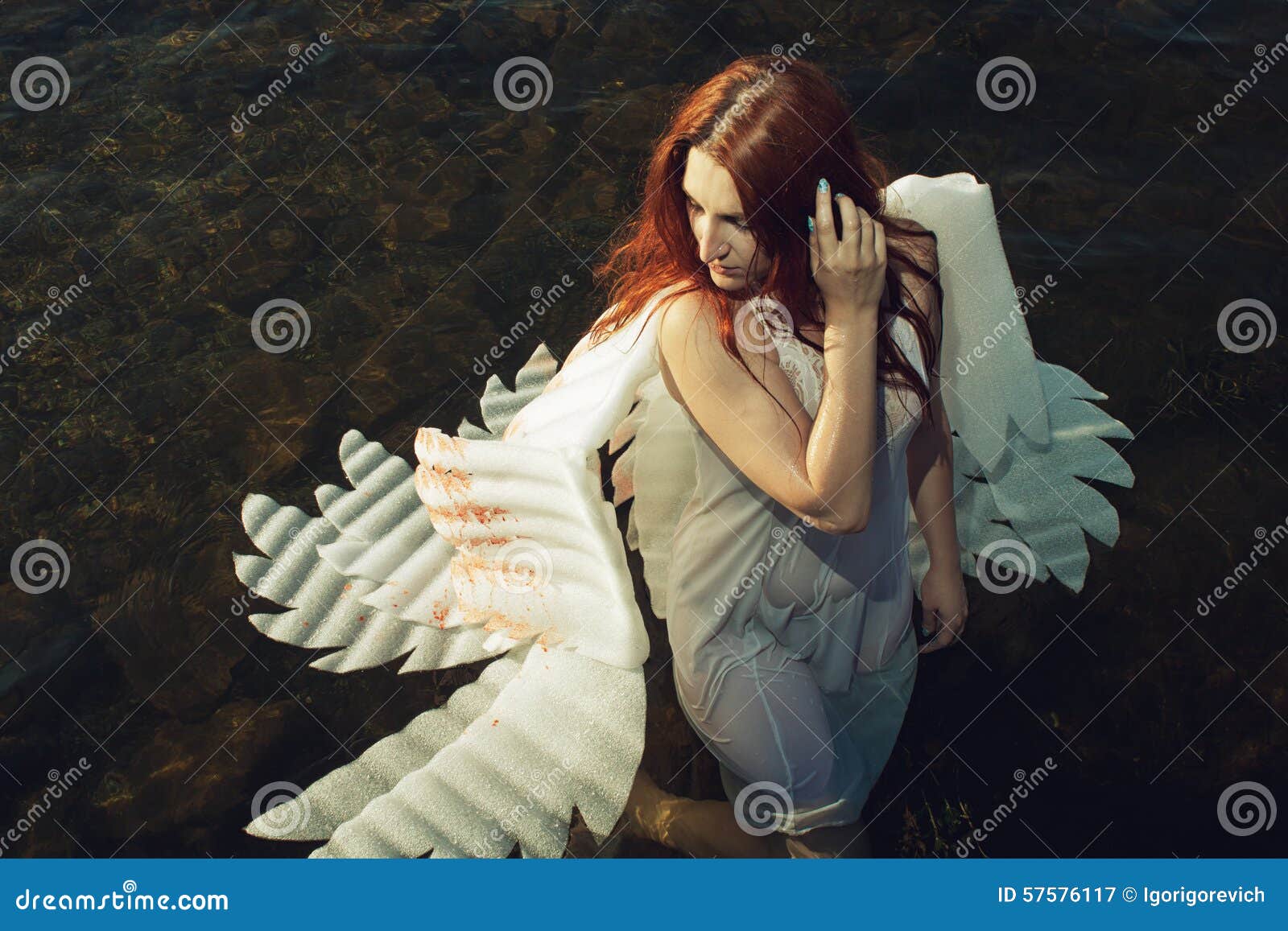 Angel in water stock image. Image of faith, redhead, wings - 57576117