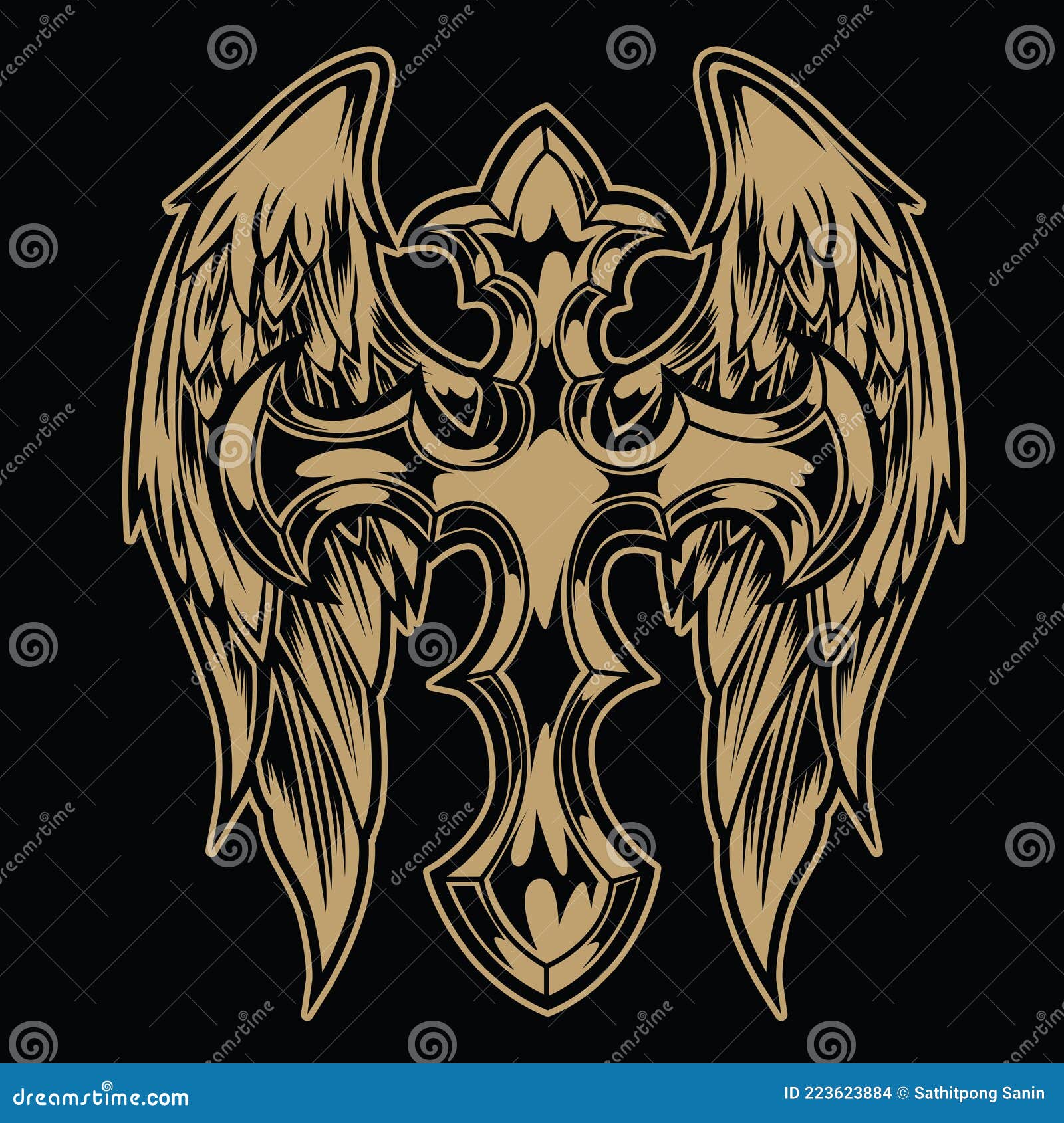 Christian Cross Wing Graphic Detailed Angel or Bird Wings Vector ...