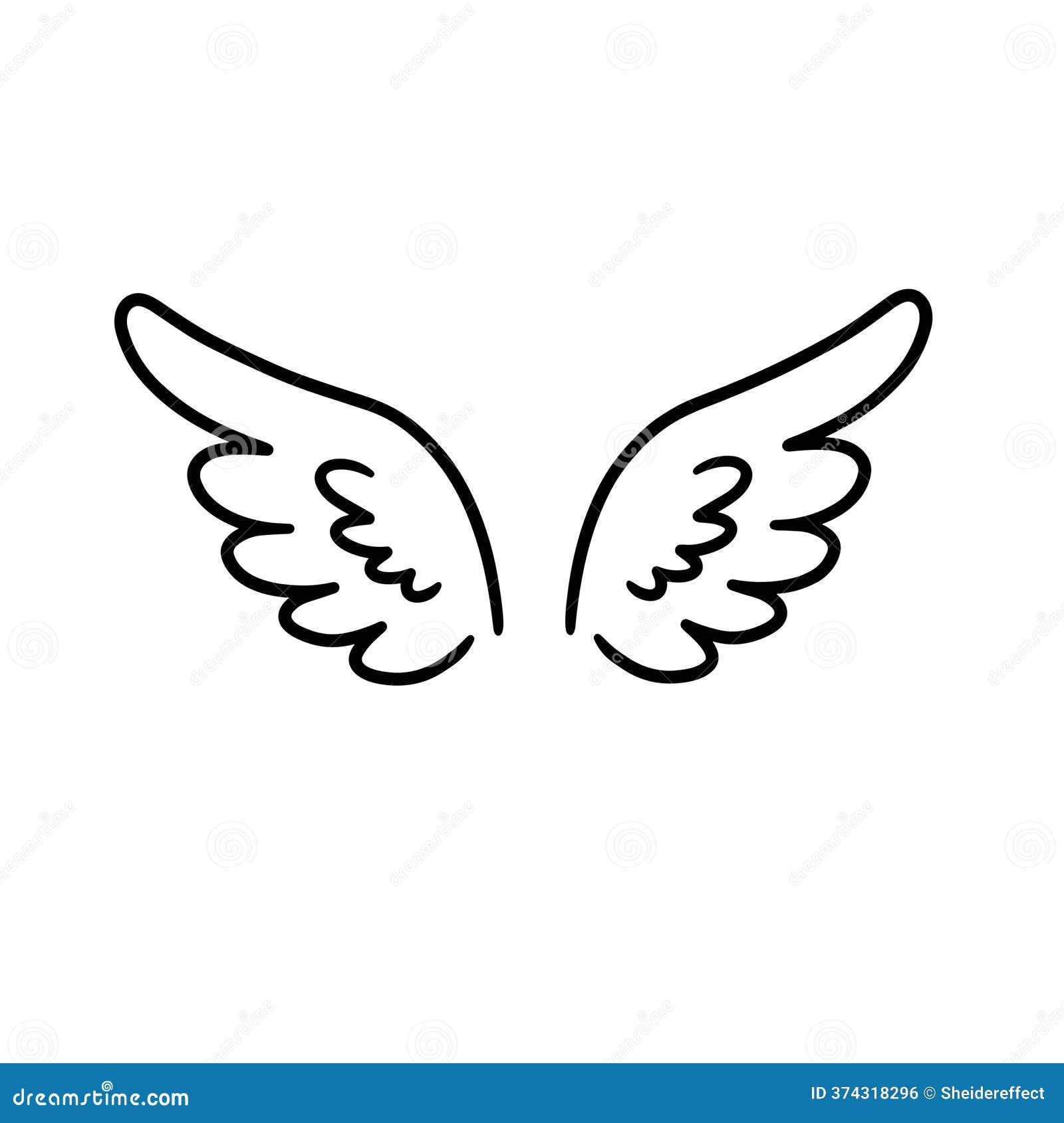 Wings. Outline Hand Drown Angelic Emblem. Bird And Angel Parts For ...