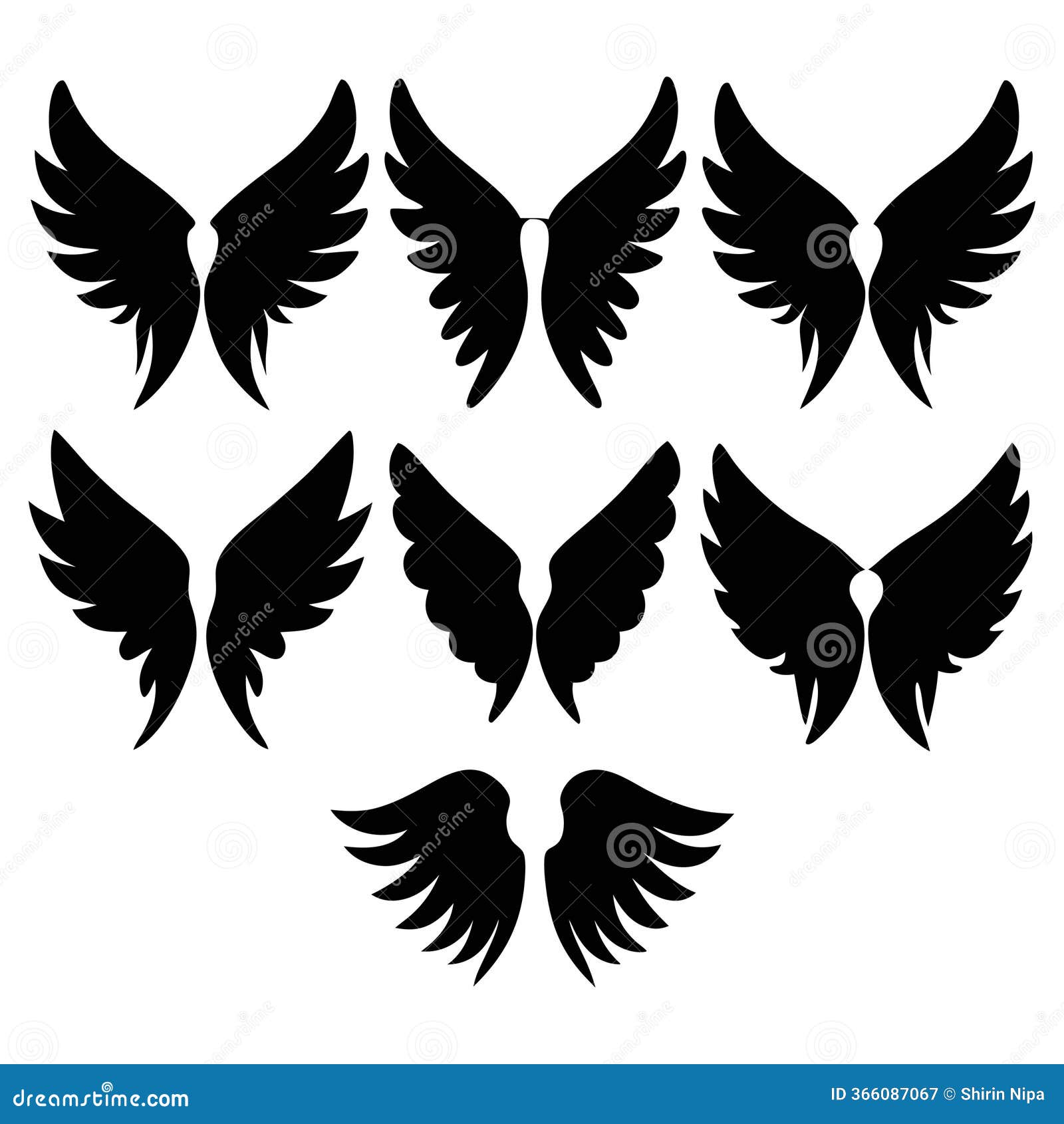 Wings Silhouettes. Fairy Fantasy Wings Pairs Recent Vector Fairy Tale ...