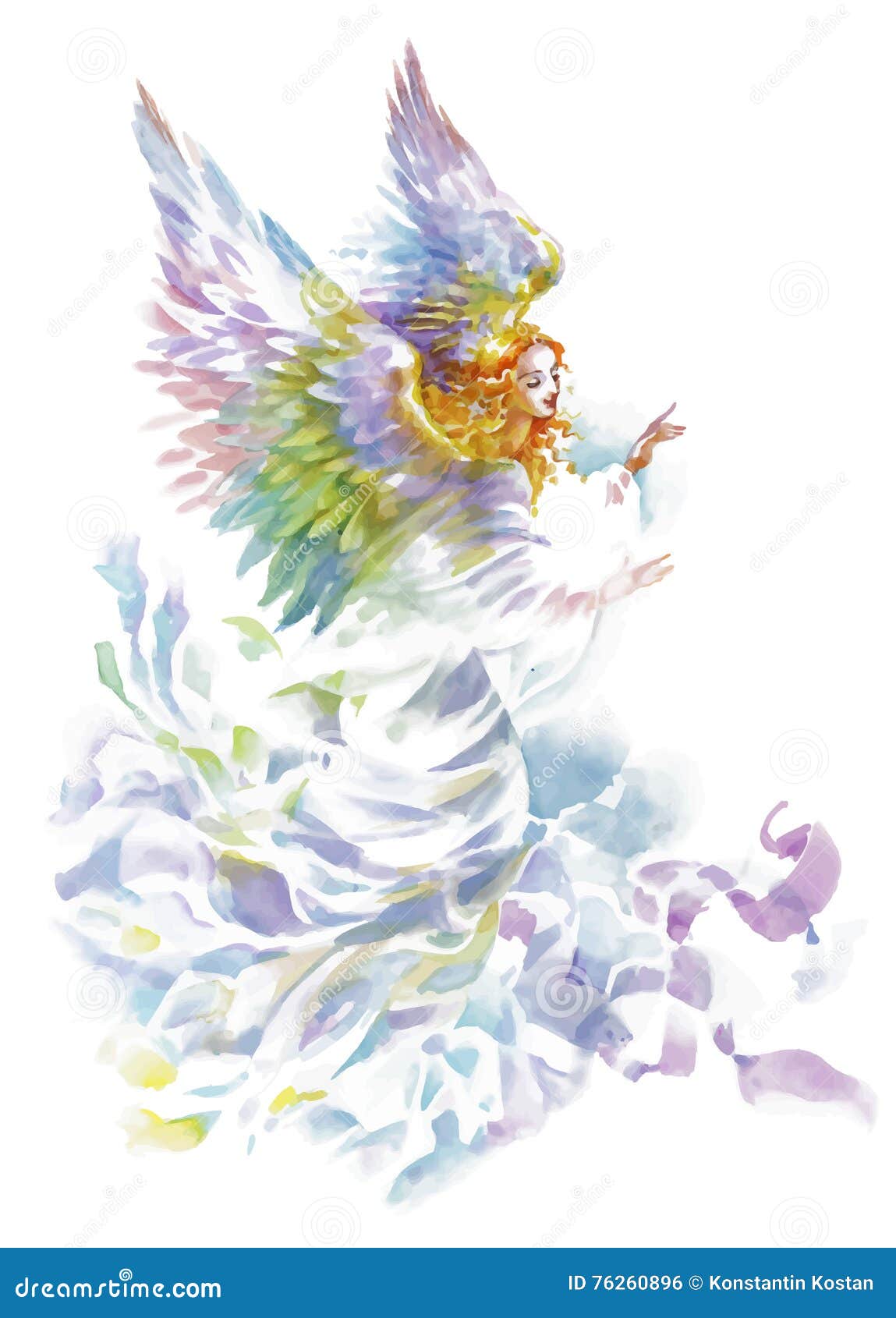 Angel with Wings Watercolor Illustration. Stock Vector - Illustration ...