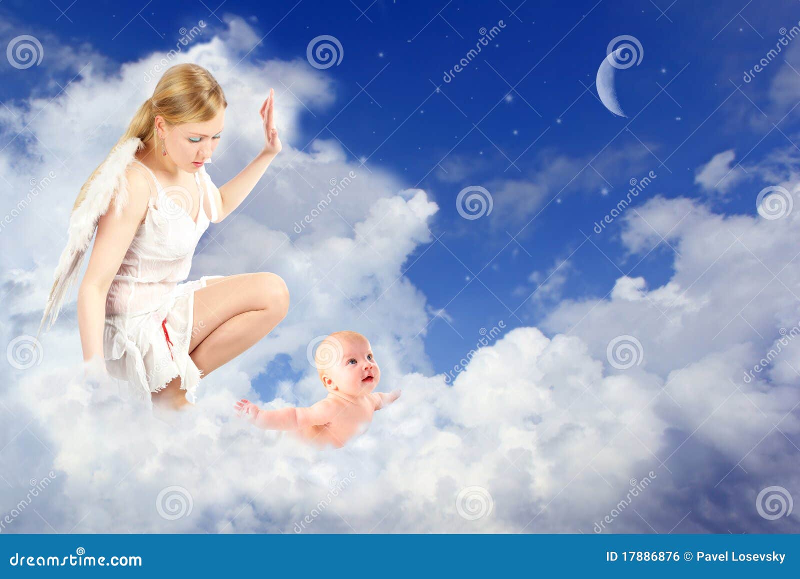 Angel Woman and Baby in Clouds Collage Stock Photo - Image of birth ...