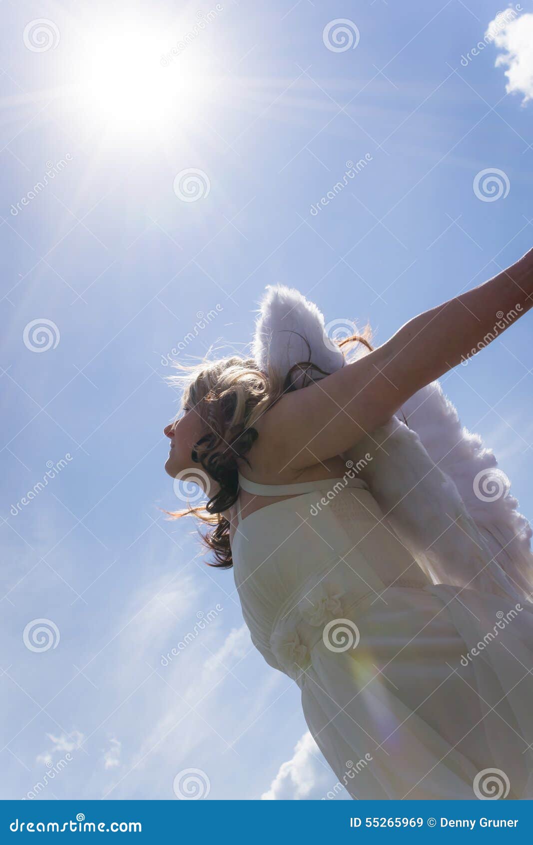 Angel Woman with Sky and Sun Stock Image - Image of model, angelic ...